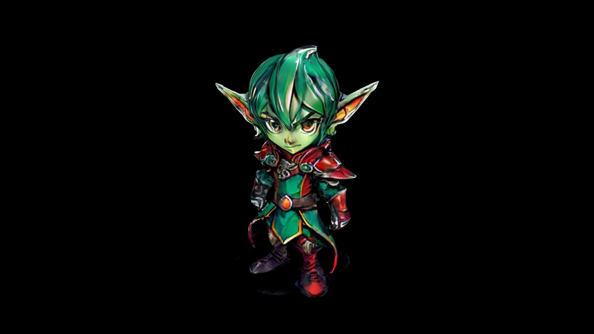 A chibi elf with green hair and pointed ears, we - Download Free 3D ...