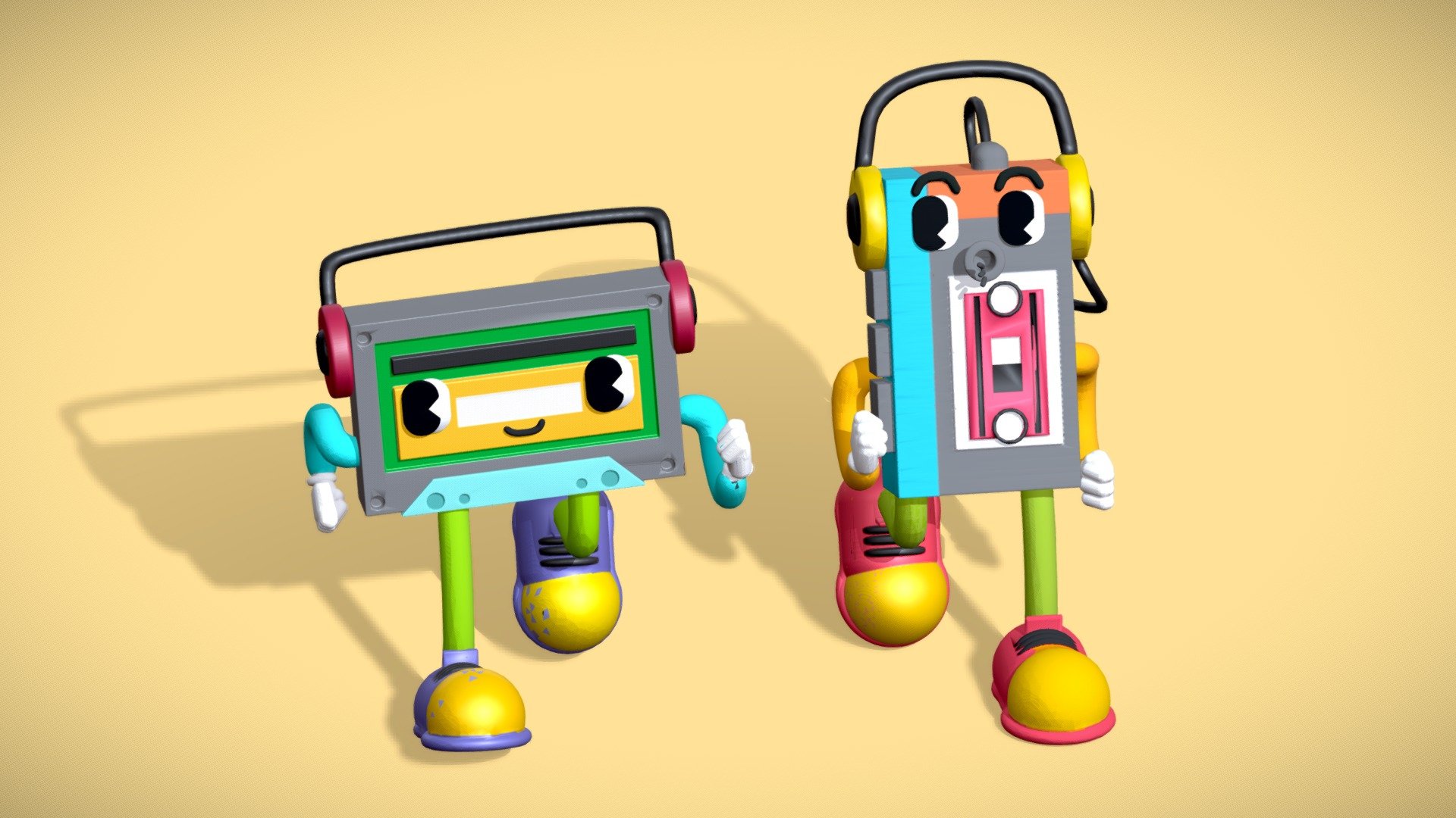 Walkman & Cassette Buddy Characters Mid Poly - Download Free 3D model ...