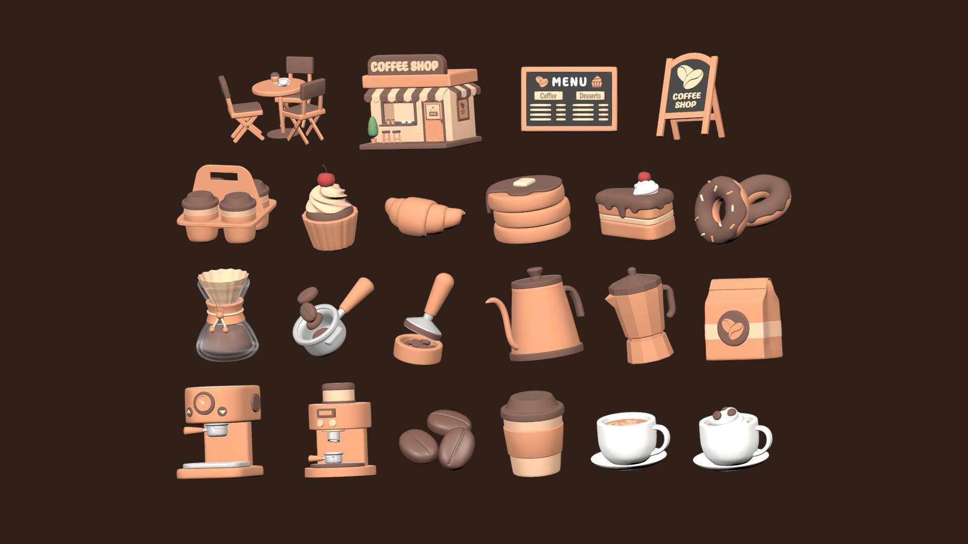 Coffee Shop 3D Icon Pack - Buy Royalty Free 3D model by Minimoku ...
