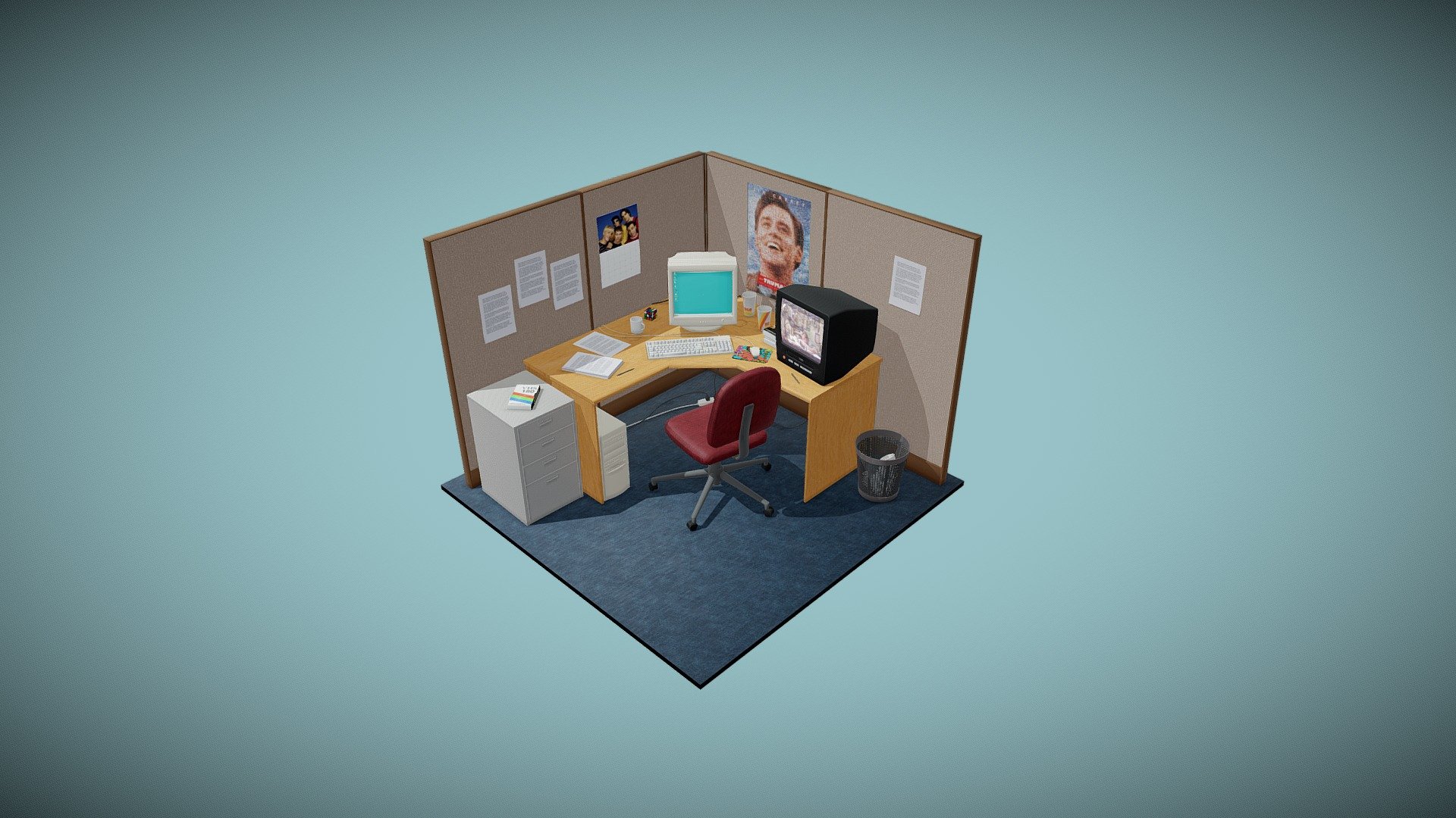 90s Office Cubicle - 3D model by jaaninordberg [a4a8f07] - Sketchfab