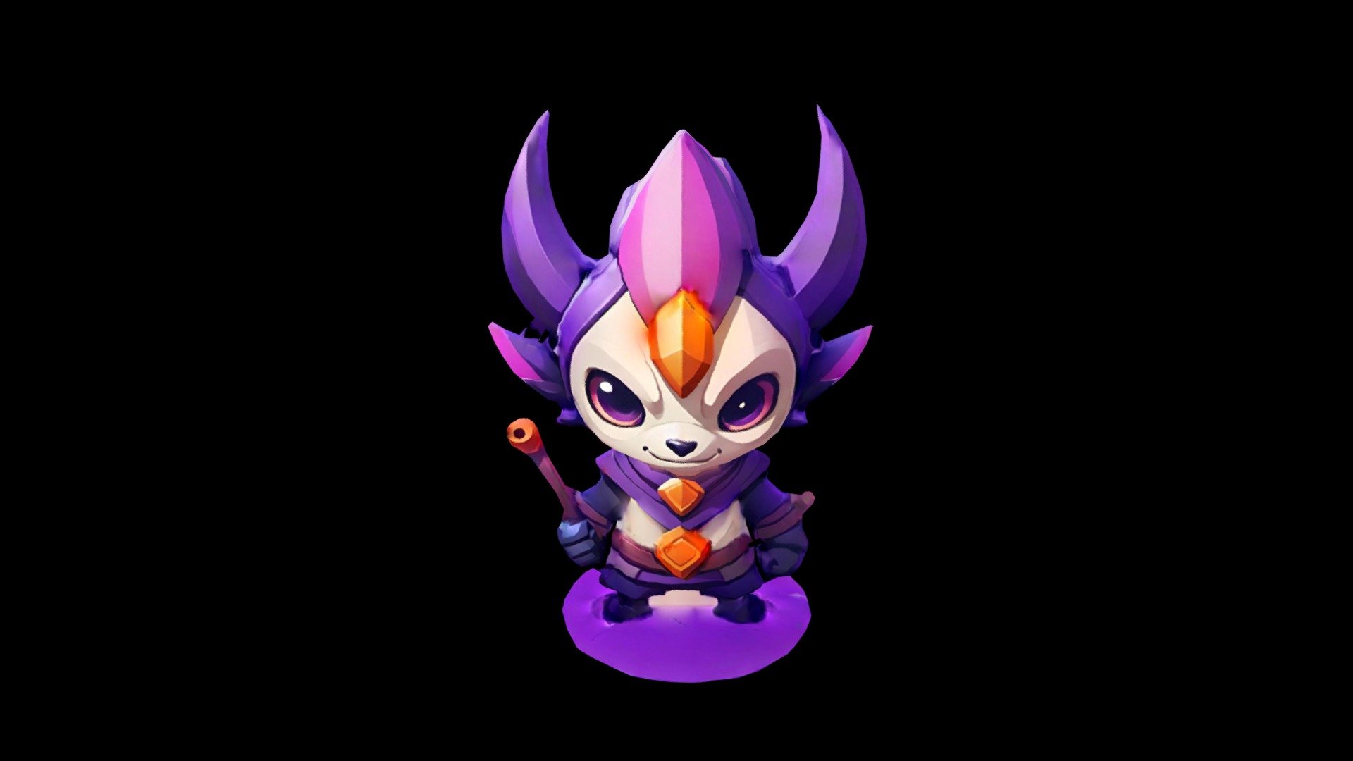 A cute purple and orange panda wearing a purple - Download Free 3D ...
