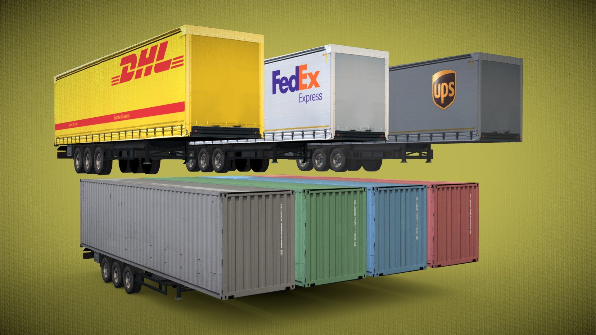 Semi trailers set Low-poly - Buy Royalty Free 3D model by Michal Sekela ...