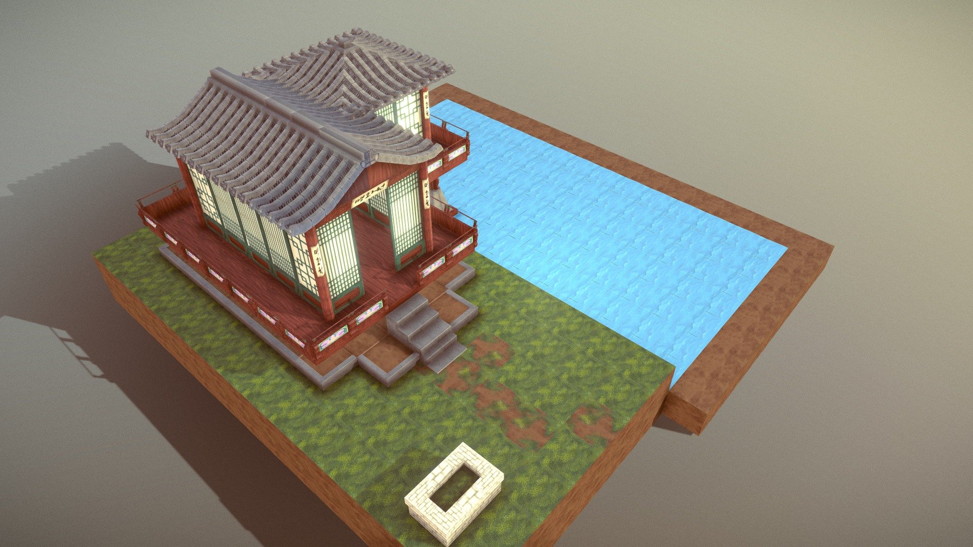 Korean style giwa house - 3D model by Biya (@biyen_c) [a57e6dd] - Sketchfab