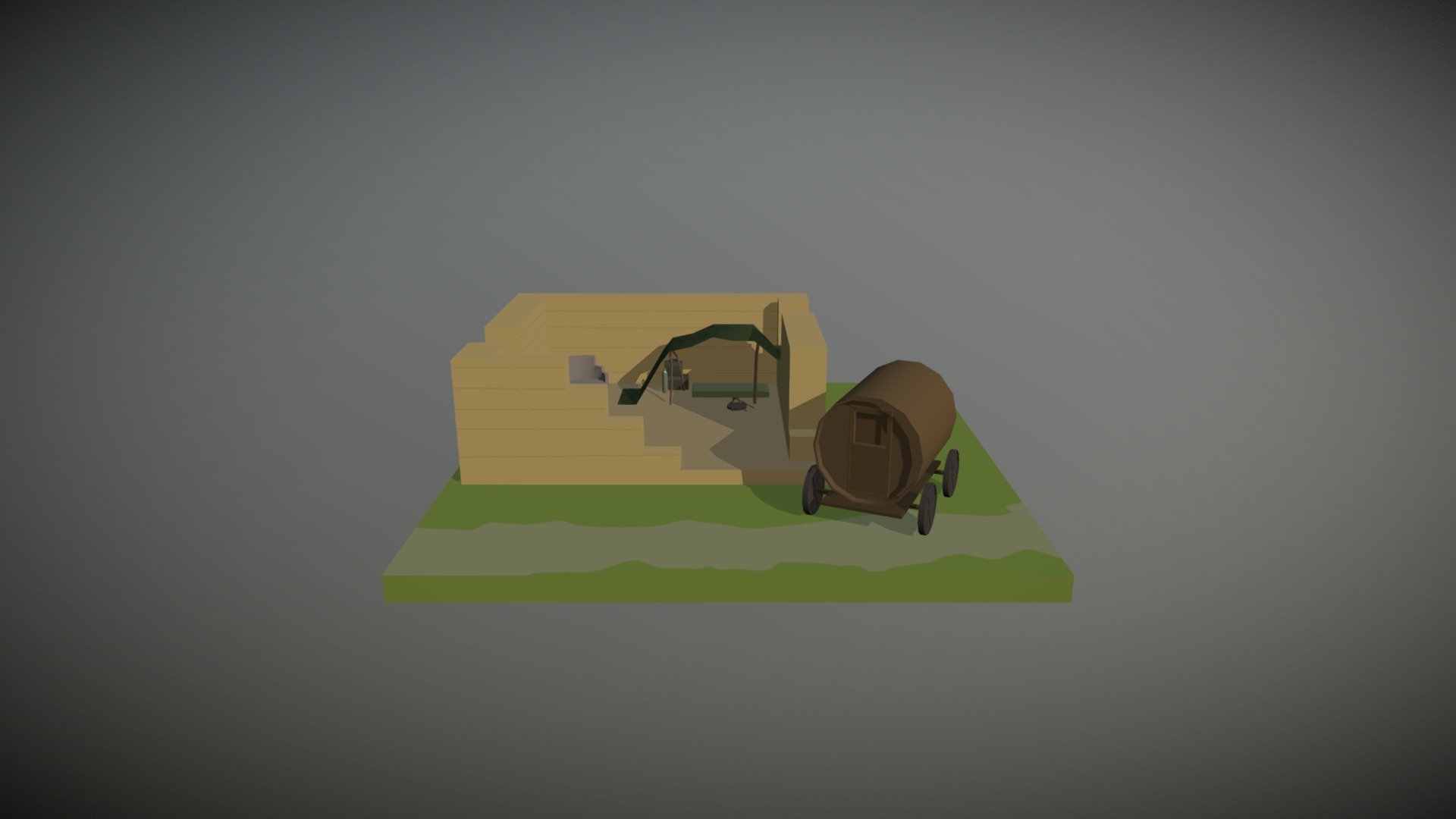 Ruined Building, Small Camp and Travelling Cart - 3D model by ...