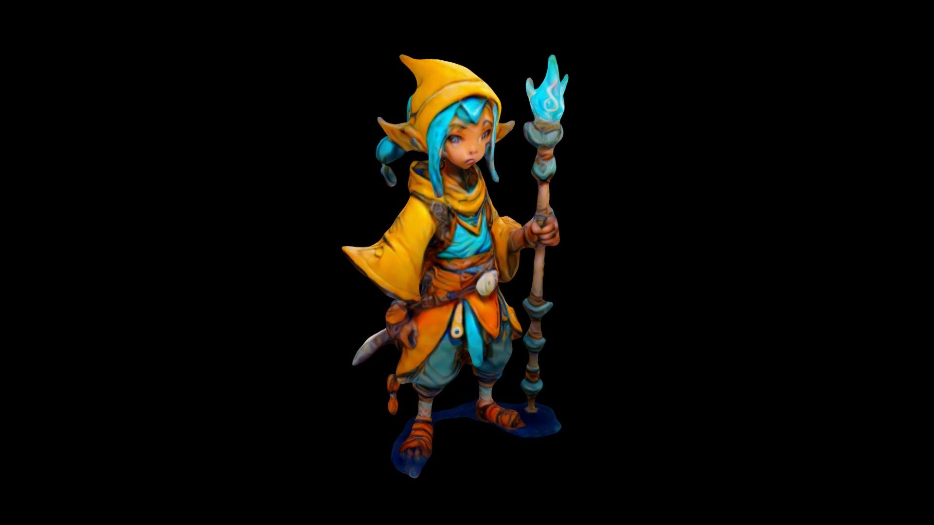 a blue haired character with a yellow hooded clo - Download Free 3D ...