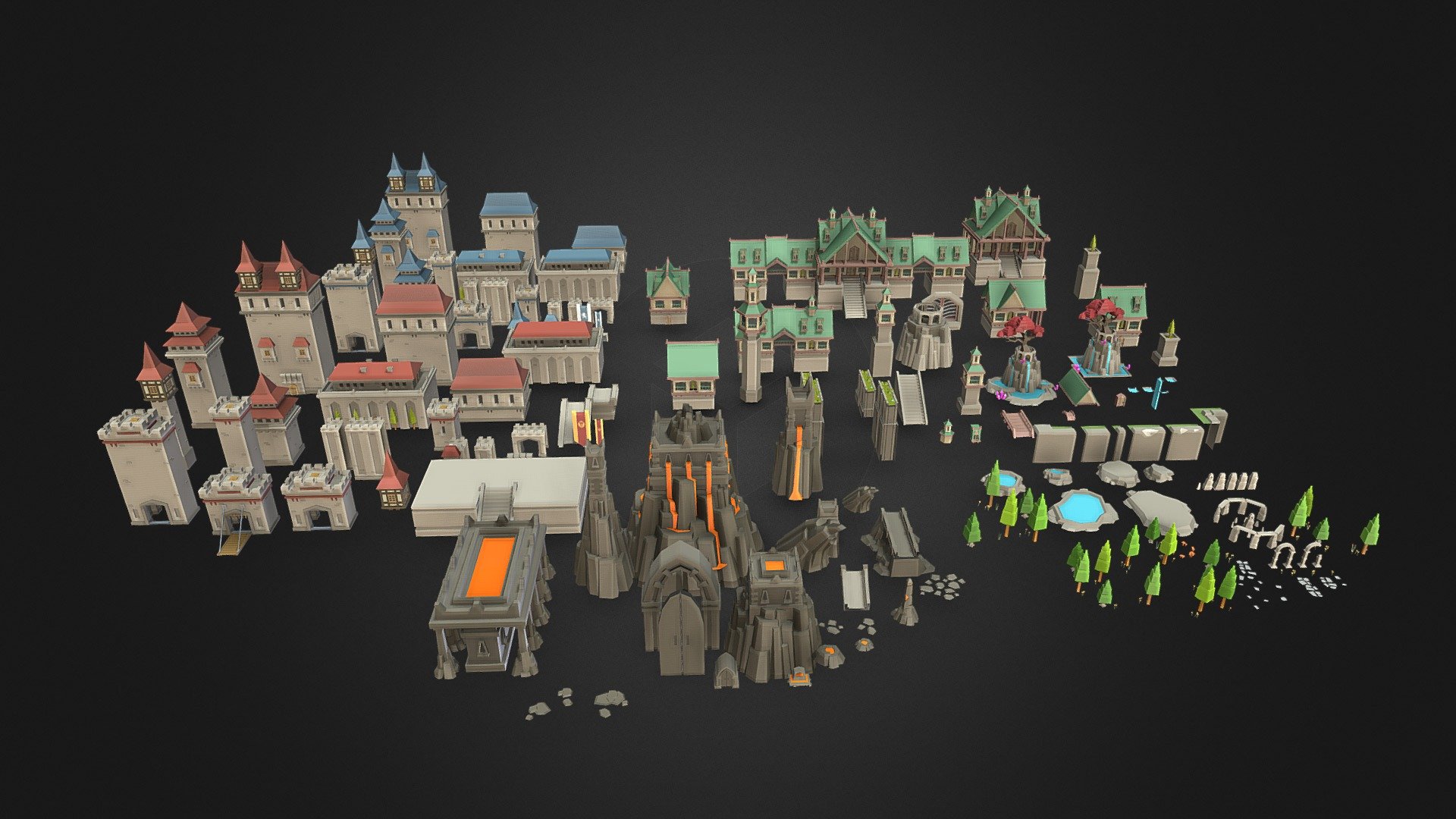 Cartoon Castle Asset Low Polygon 3D Model Pack - Buy Royalty Free 3D ...