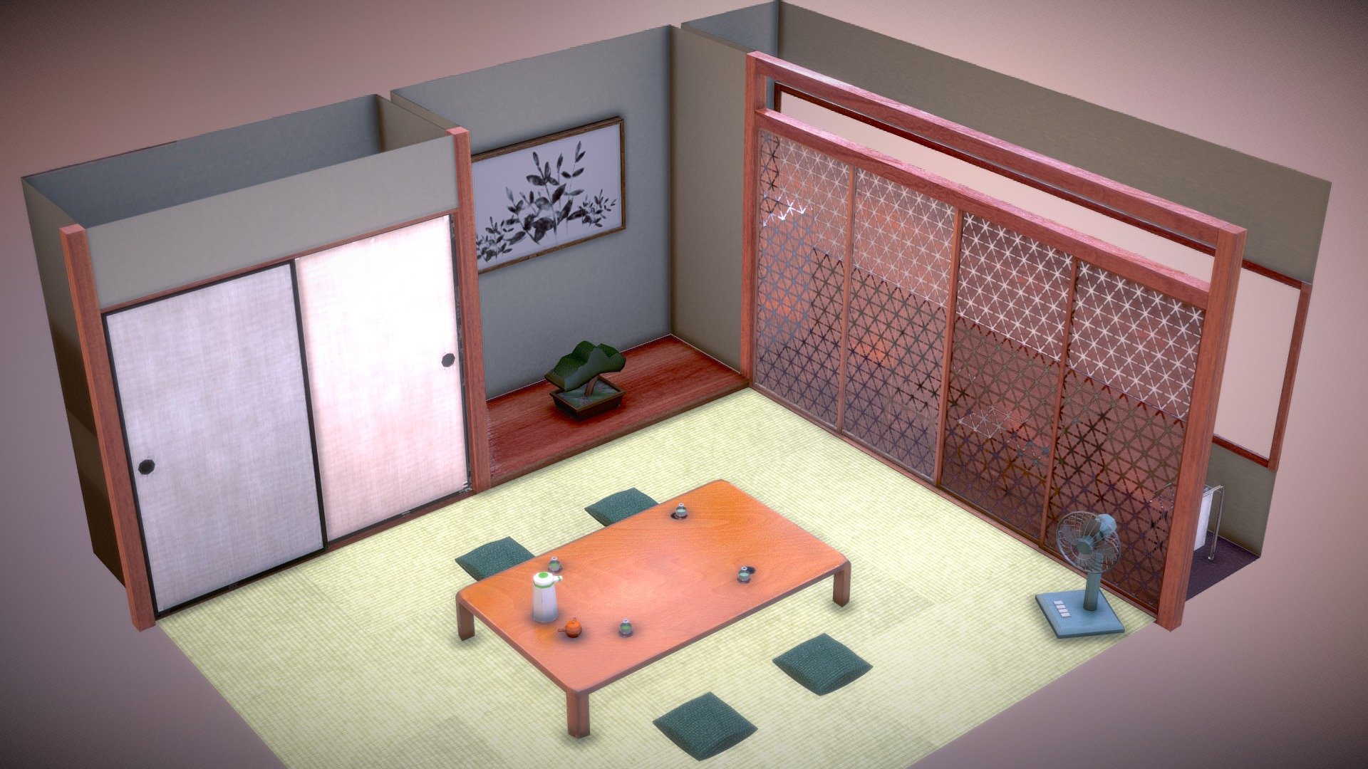 Japanese Hotel room / Ryokan / Little animated - 3D model by JET ...