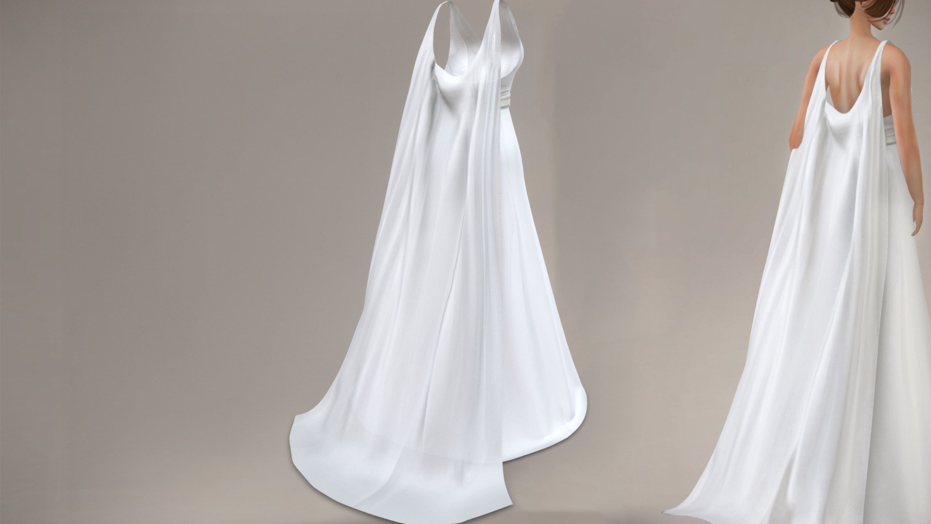 Draped Cowl Back Wedding Dress - Buy Royalty Free 3D model by 3dia ...