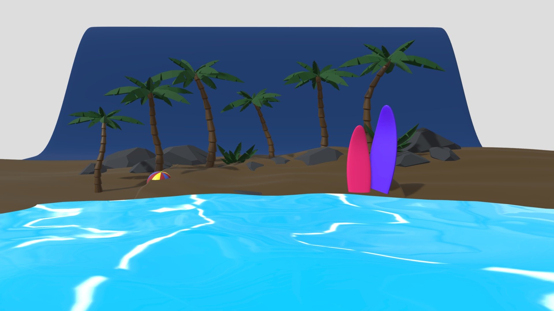 Beach with palm trees and surf boards - Download Free 3D model by Beril ...
