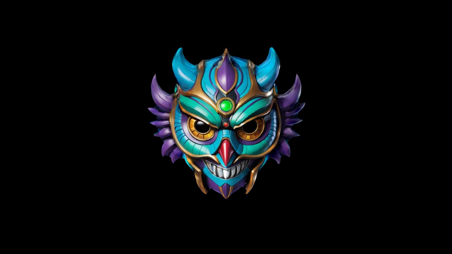 A colorful, horned mask with purple, blue, and g - Download Free 3D ...