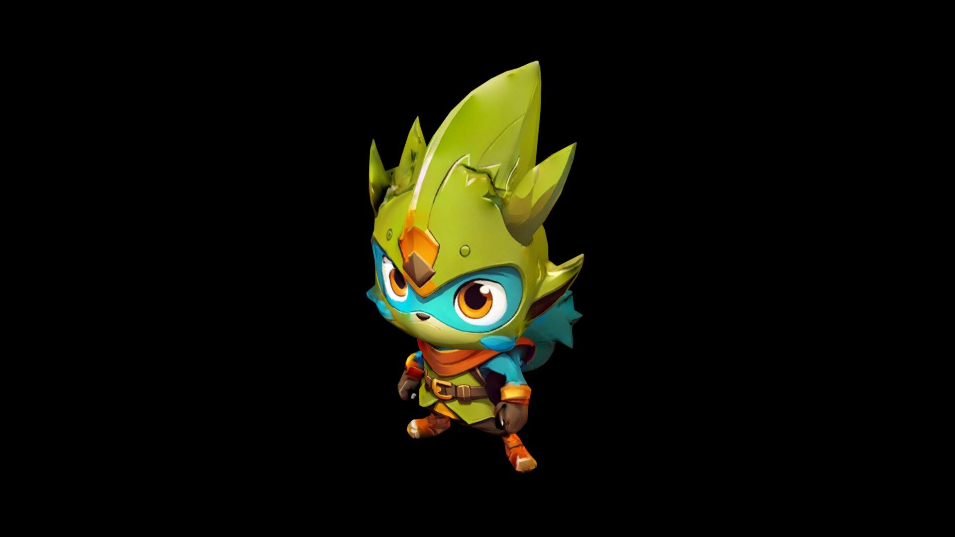 A chibi style character with green hair and eyes - Download Free 3D ...