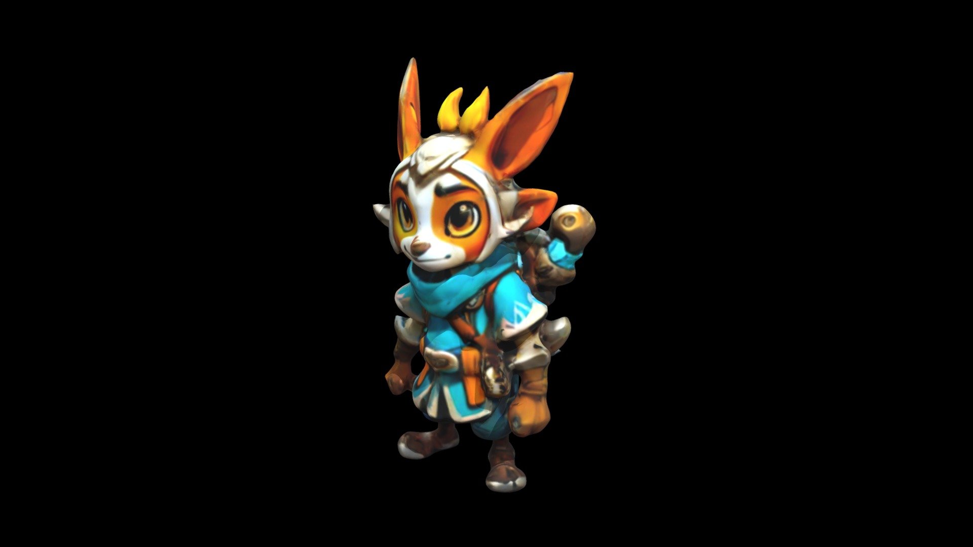 Anime character with orange fur, blue scarf, and - Download Free 3D ...