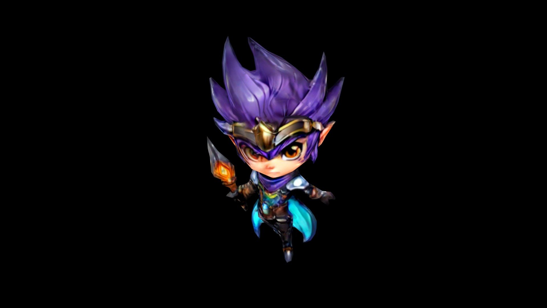 An animated character with purple hair and a swo - Download Free 3D ...