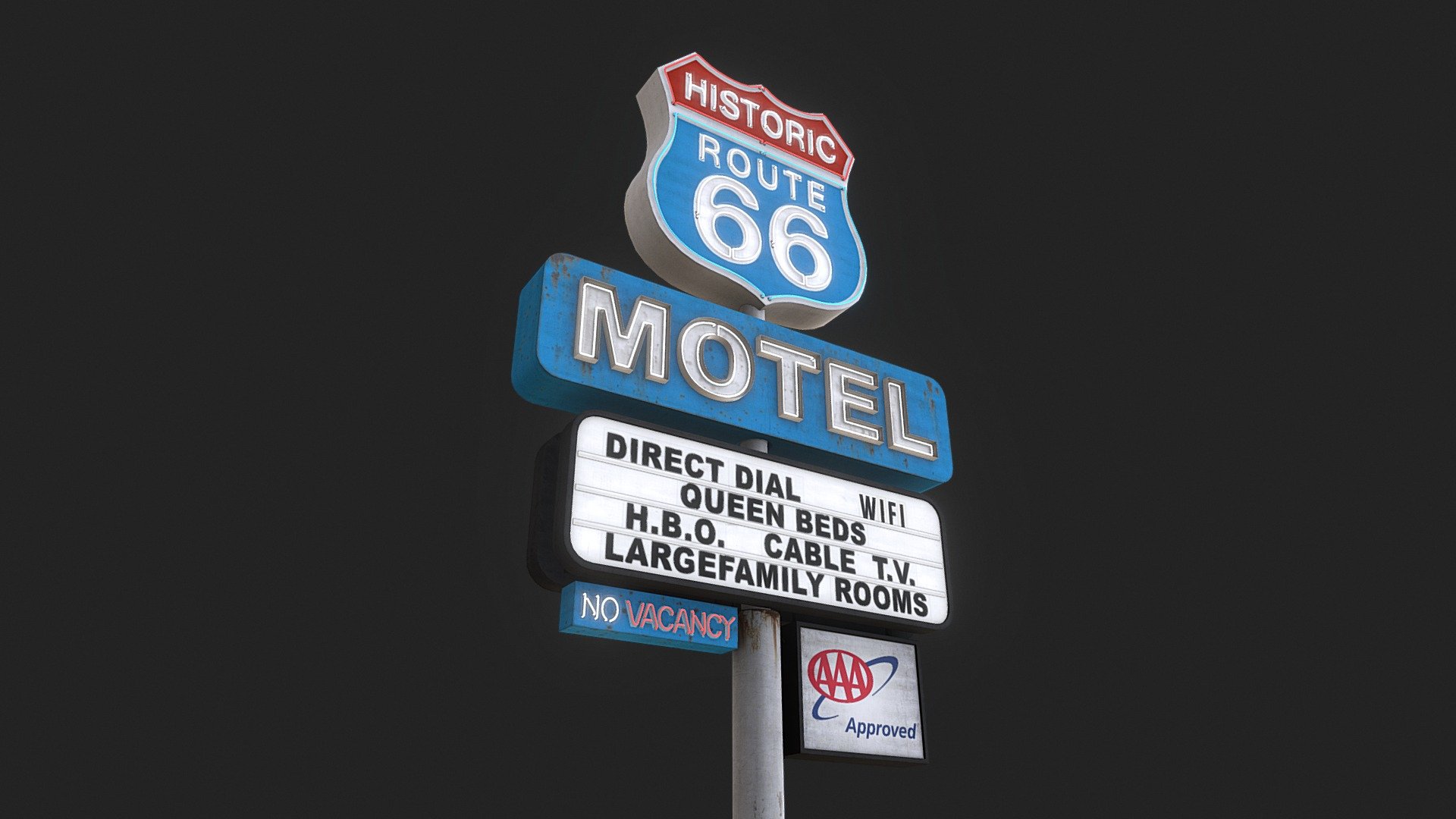 Route 66 Motel Sign - 3D model by kanistra [a7ad84f] - Sketchfab