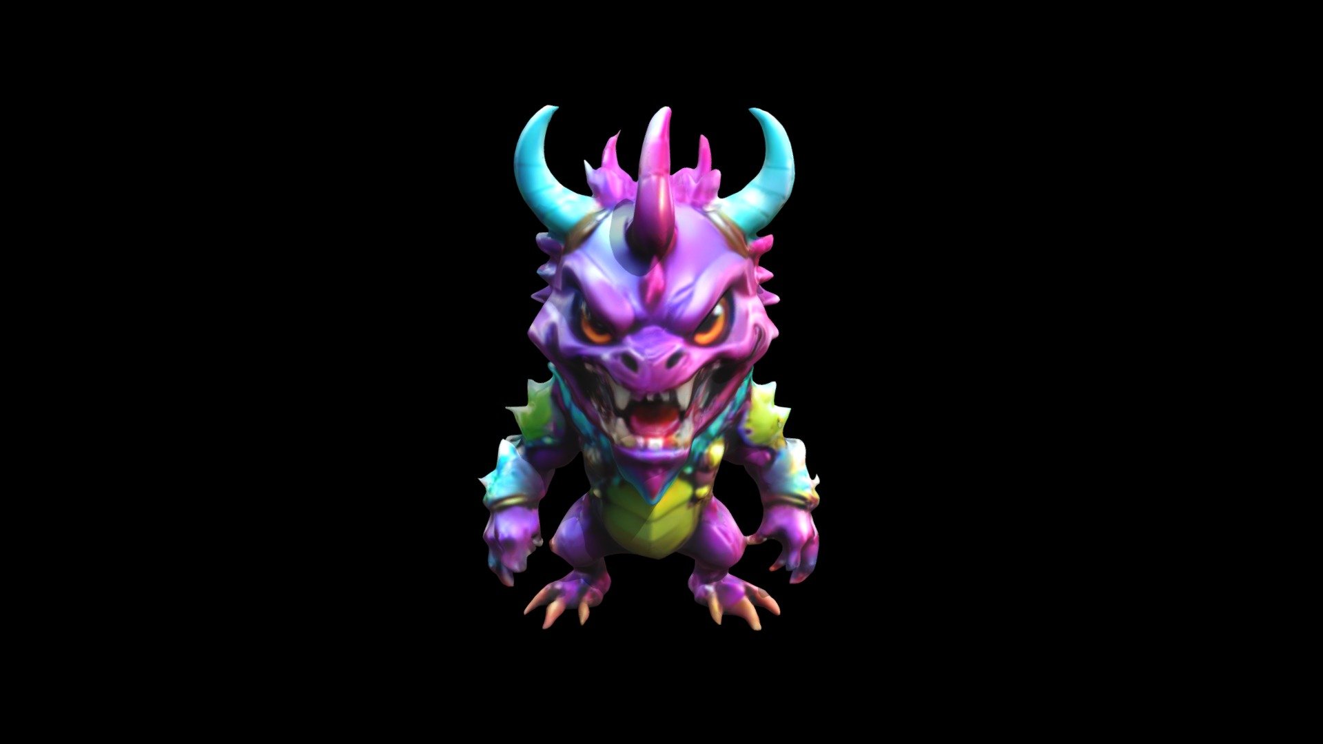 Purple monster with curved horns and large teeth - Download Free 3D ...