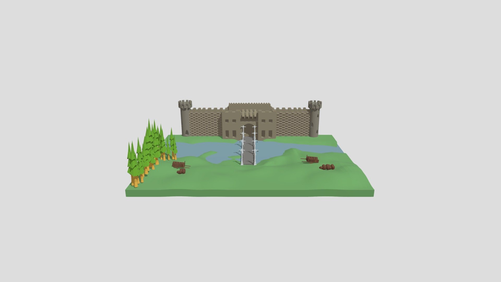 Medieval front view castle - Download Free 3D model by albertfuring ...