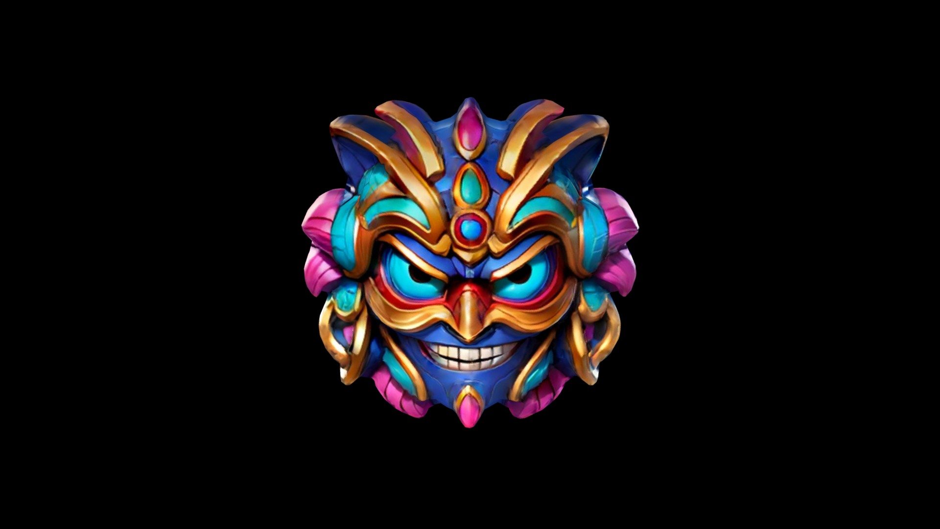 A colorful image of a demon face with a large, t - Download Free 3D ...