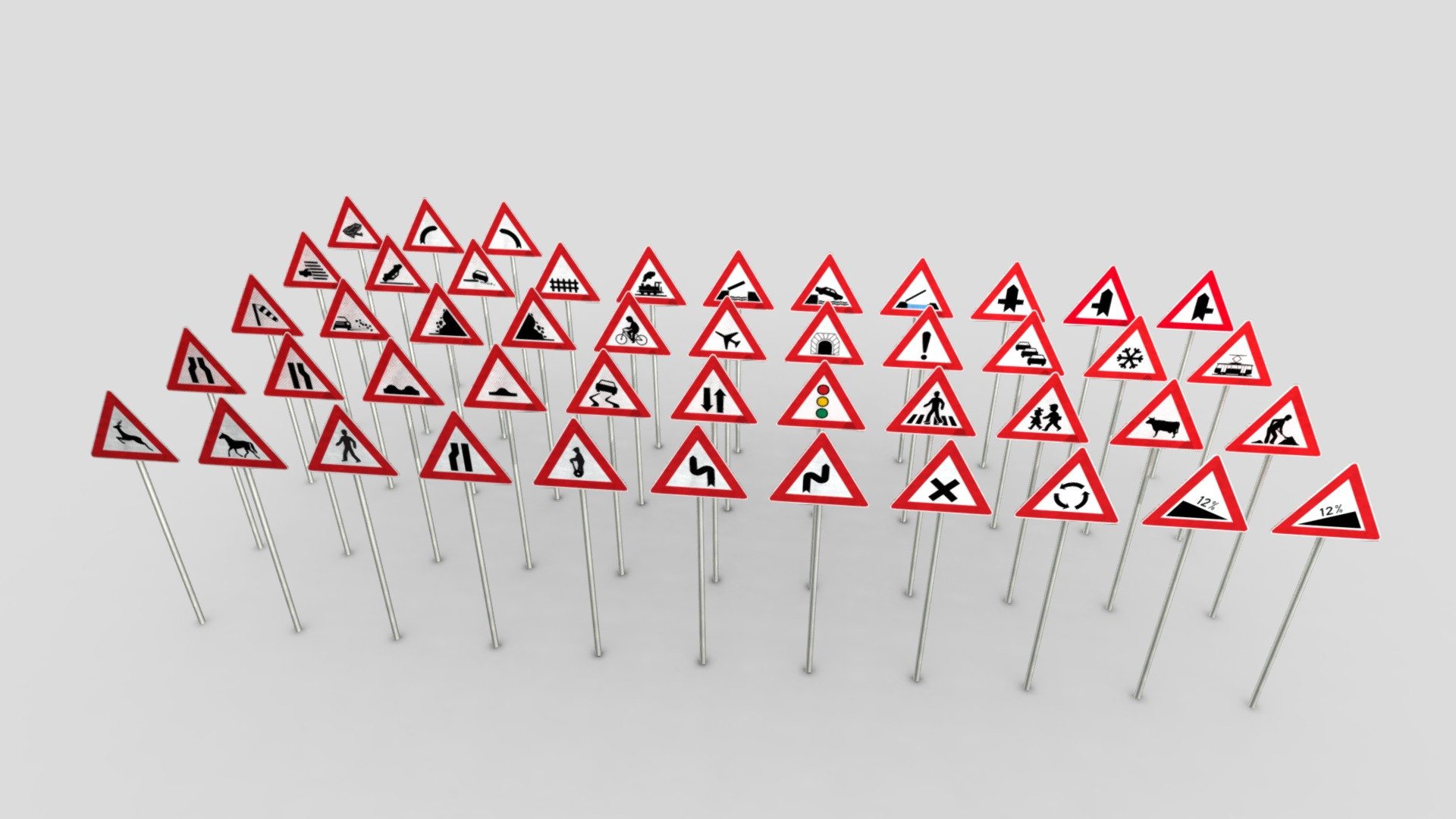 Czech Warning Road Signs (47) - 3D model by JanStano [a99b6b1] - Sketchfab