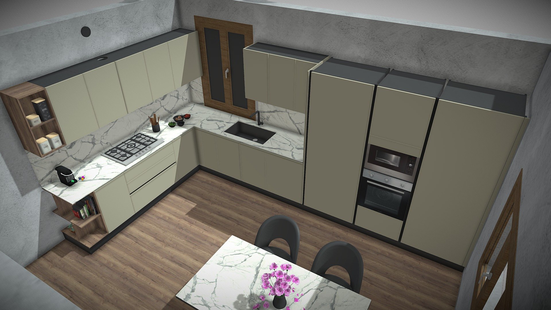 Kitchen with corner window - 3D model by baldoVReal [a9adc8a] - Sketchfab