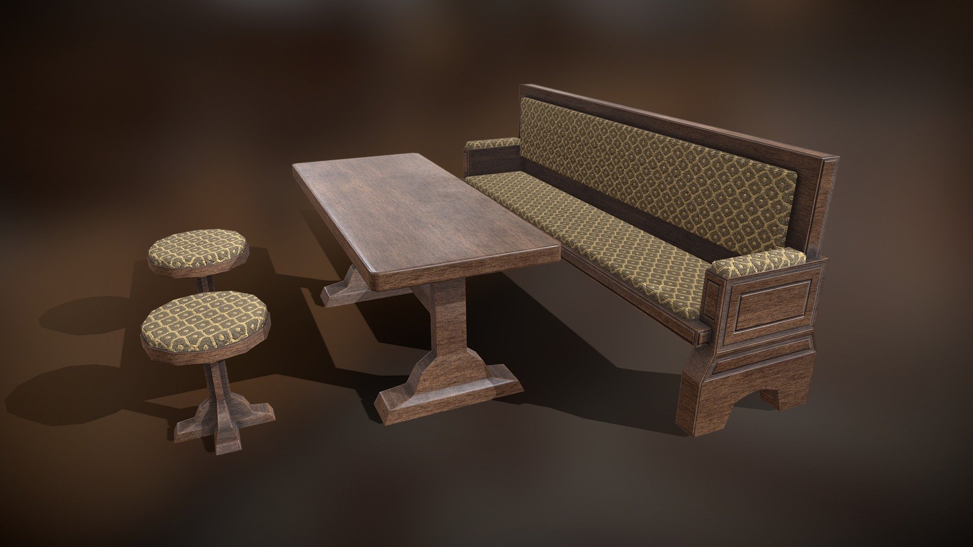 Old Pub Table and Seating - Low Poly - Buy Royalty Free 3D model by ...