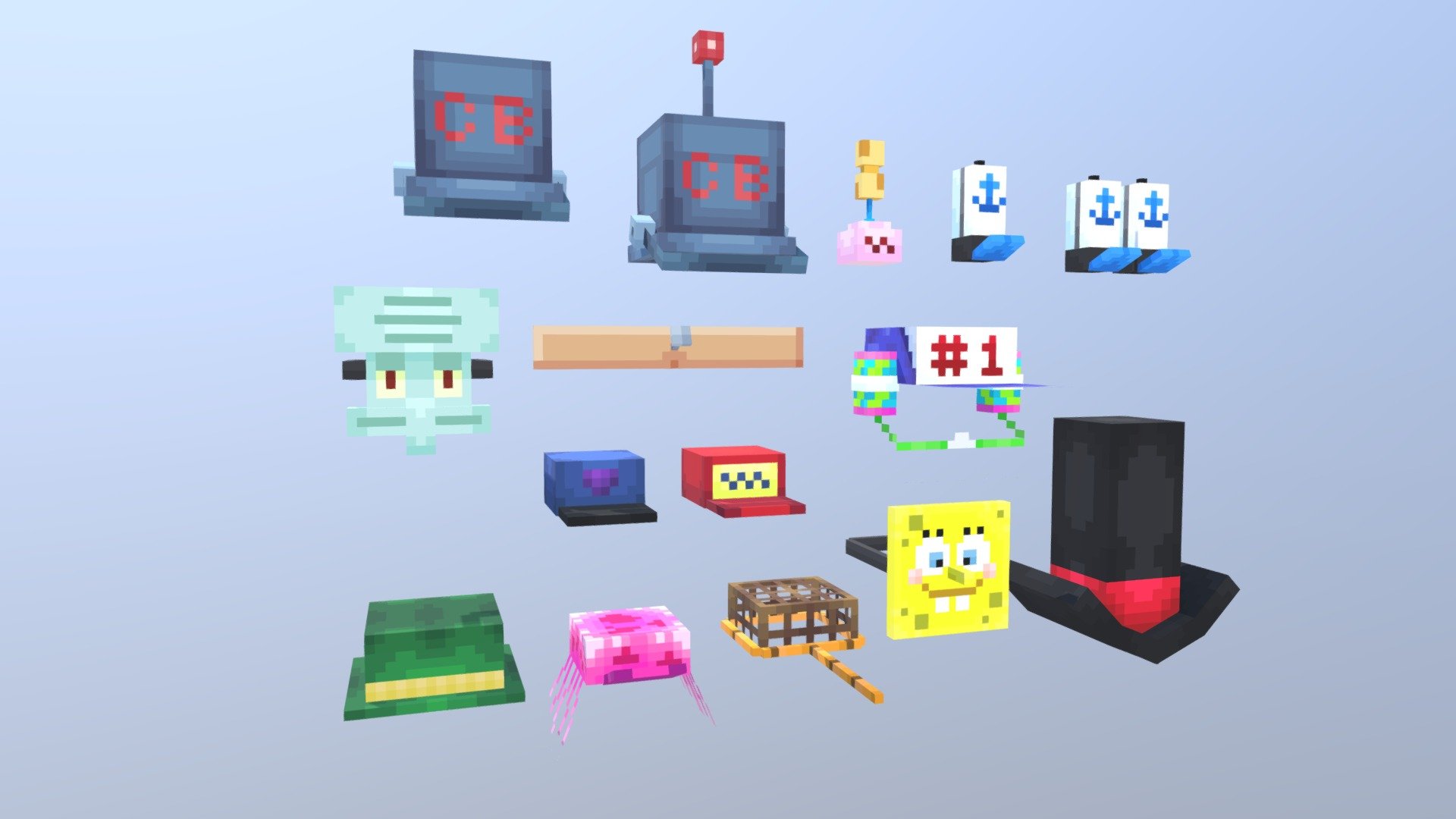 Spongebob Hat Pack - 3D model by Detara [a9f9464] - Sketchfab