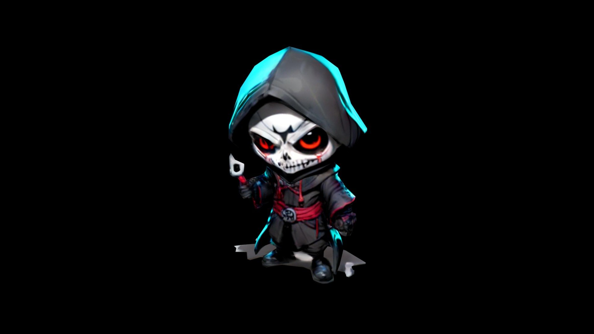 A chibi skeleton with glowing orange eyes and re - Download Free 3D ...