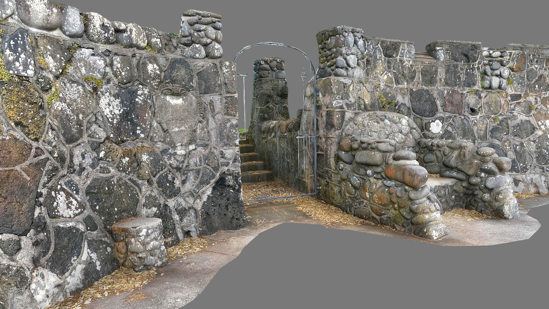 Old Stone Seat & Stone Wall - 3D model by b_nealie [aa49477] - Sketchfab