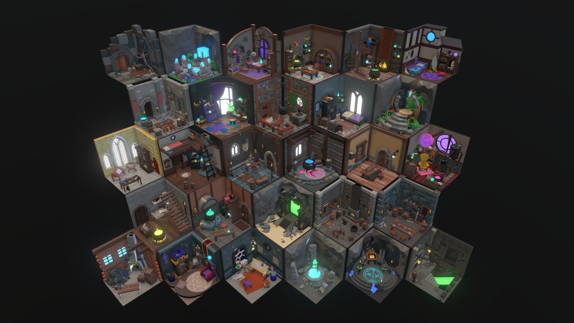 Magic rooms Low poly - 3D model by heliken [aa6bedc] - Sketchfab