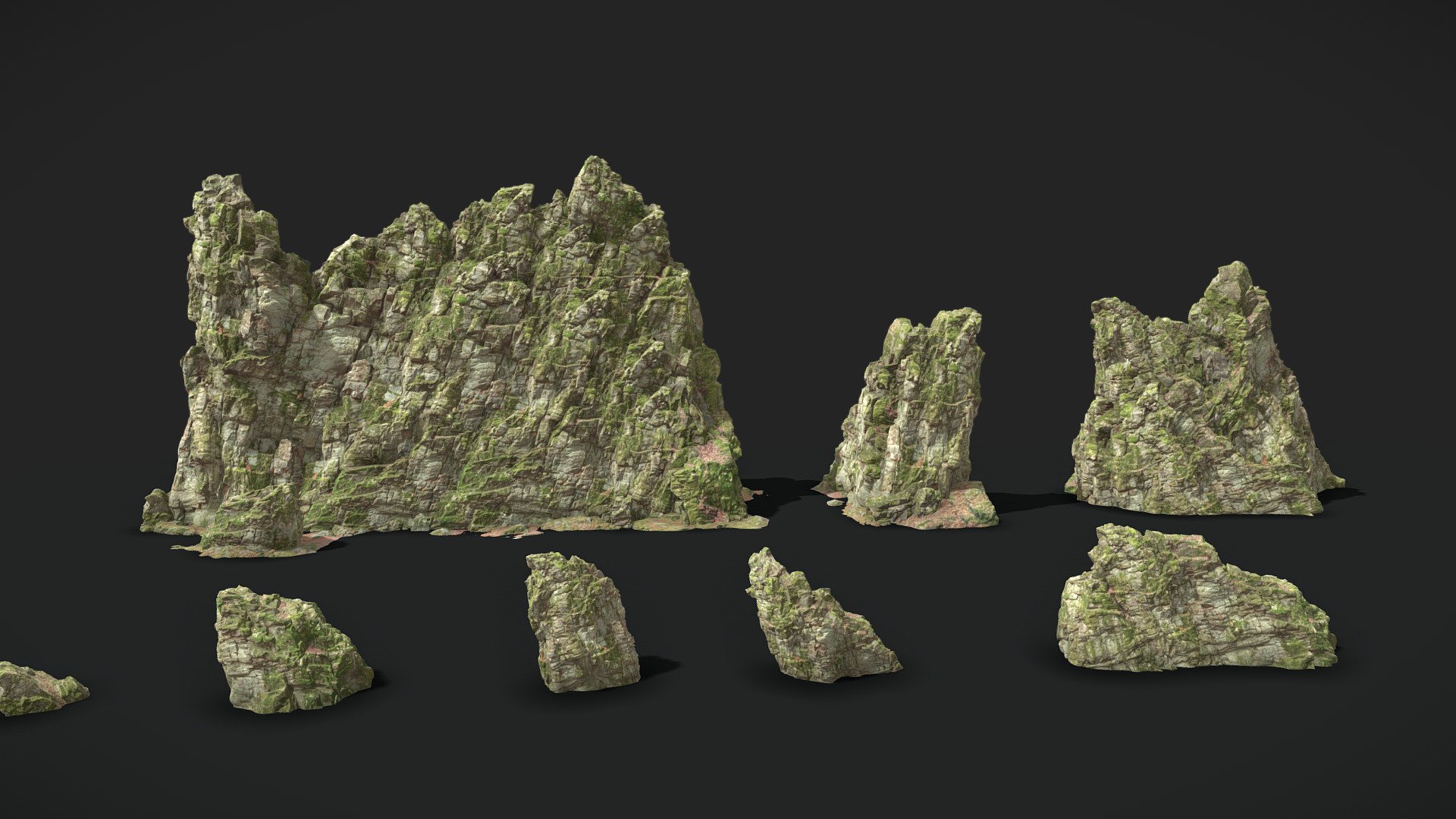 Large Mossy Forest Cliff Rock Collection - Buy Royalty Free 3D model by ...
