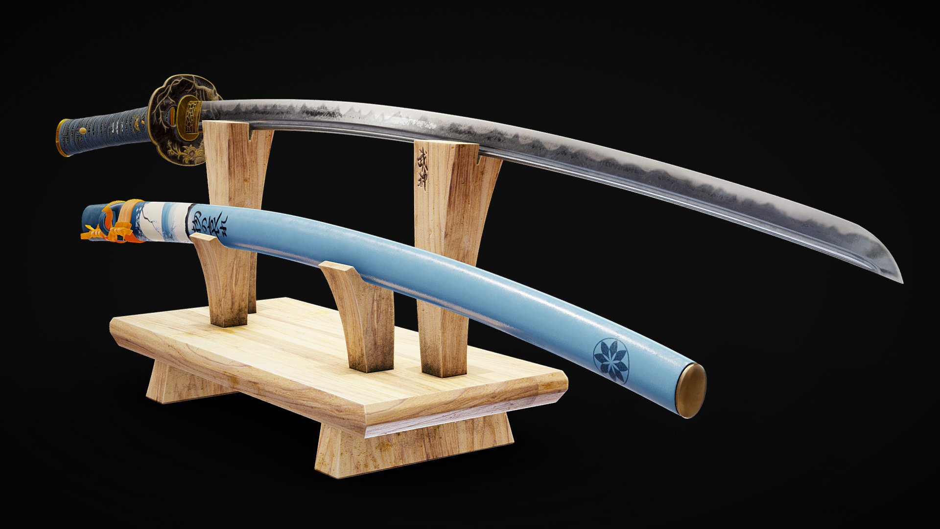 Blue Odachi Large Samurai Sword Katana Buy Royalty Free 3D Model