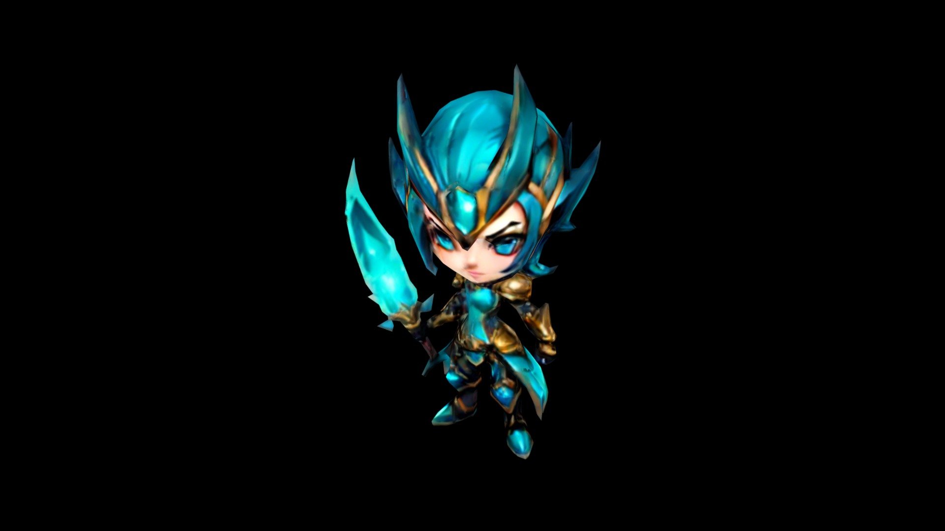 Anime girl character with blue and gold armor an - Download Free 3D ...