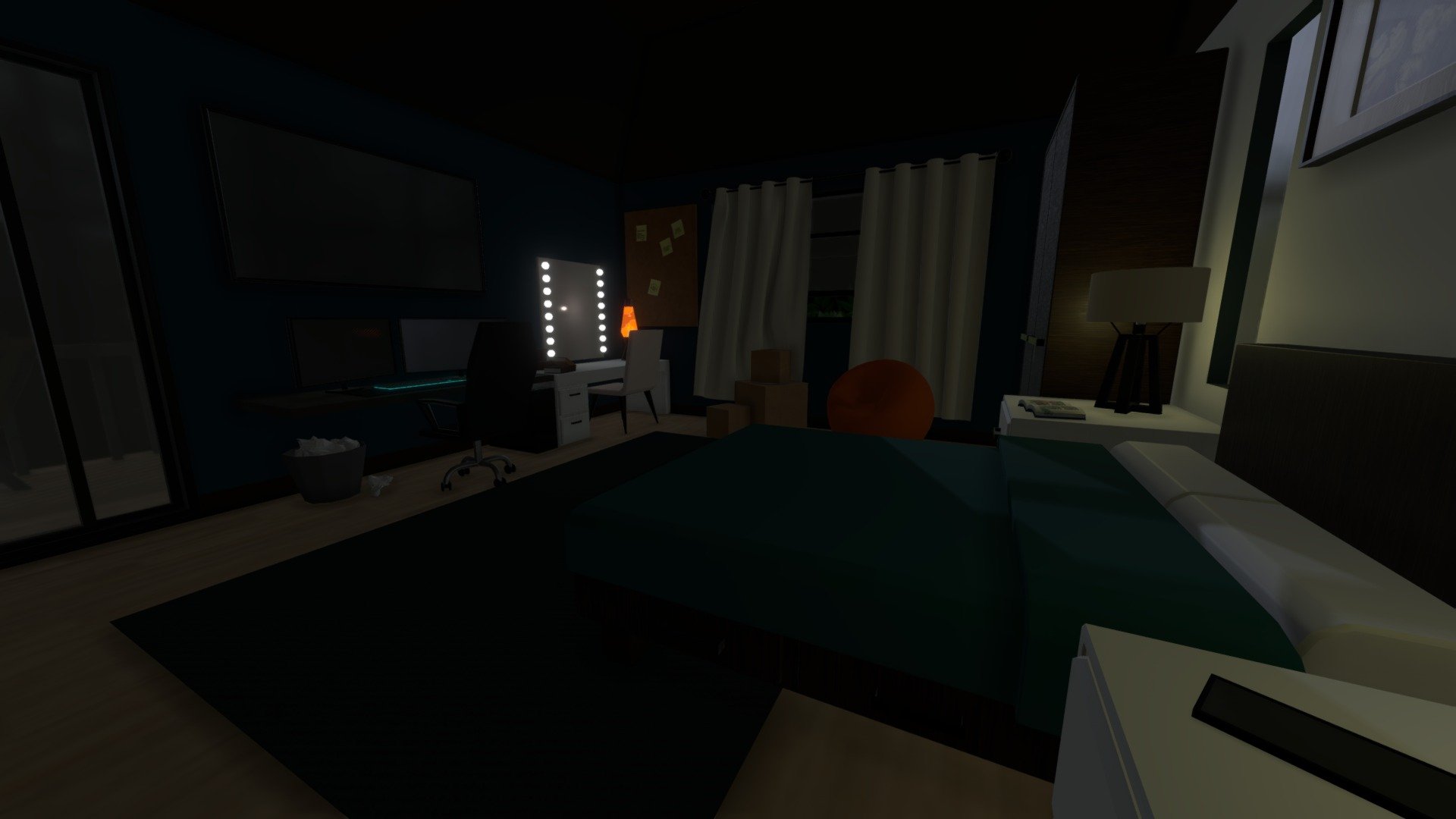 Modern bedroom at night - 3D model by EstephanyGRuiz [acdf8cf] - Sketchfab