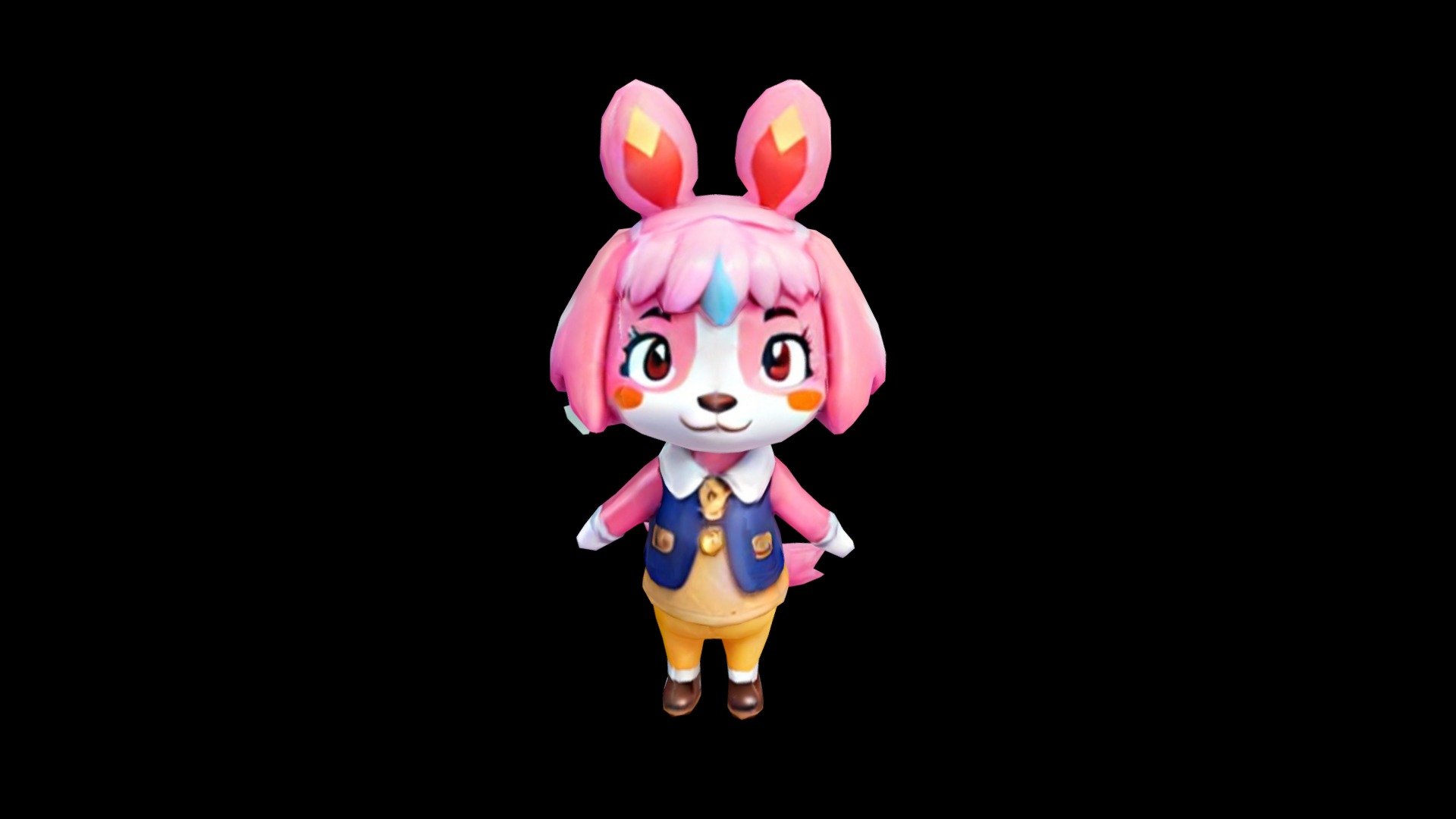 A cute pink-animal character with rabbit ears st - Download Free 3D ...