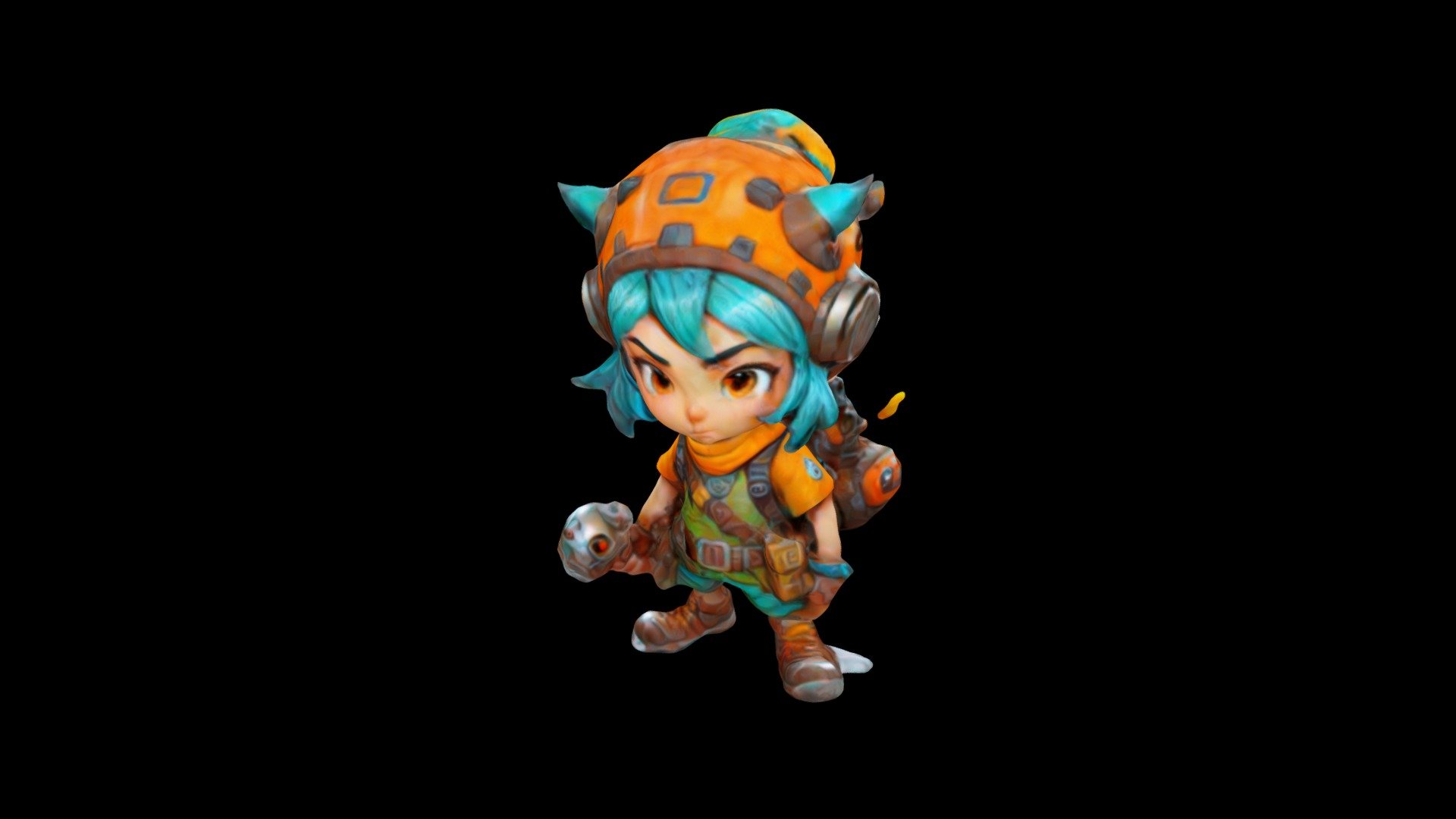 a female character with blue hair wearing an ora - Download Free 3D ...