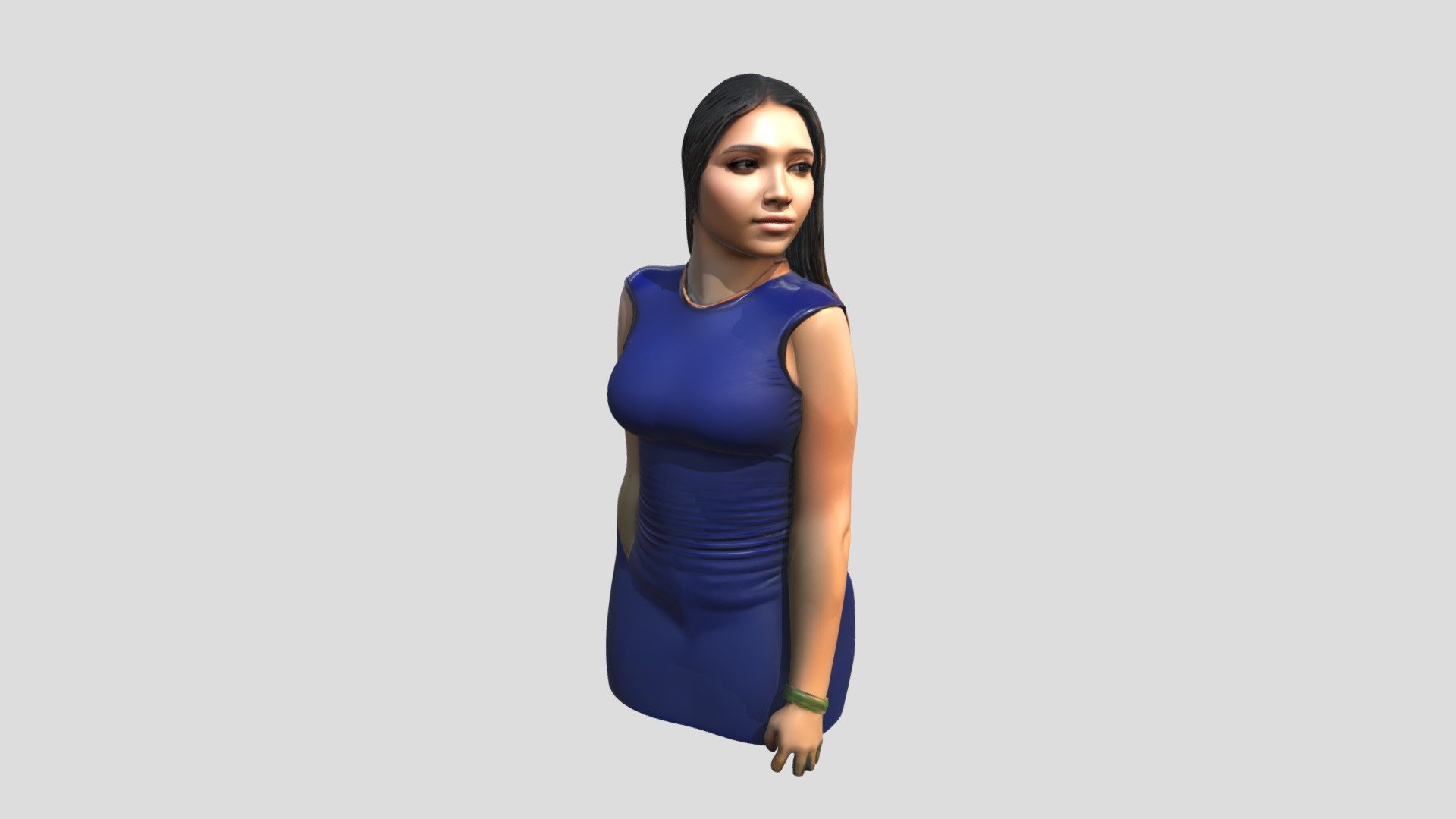 woman in a blue dress standing sideways - 3D model by Valenskywalker21 ...
