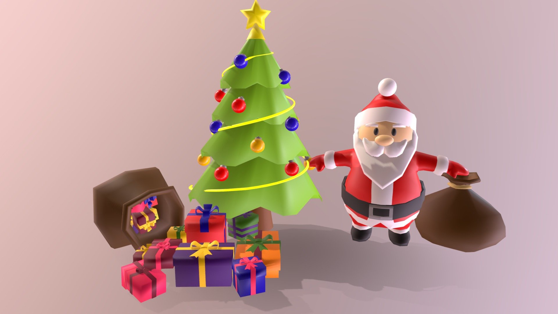 Christmas Tree And Santa with Presents - Buy Royalty Free 3D model by Ainaritxu14 [ad515b3 ...