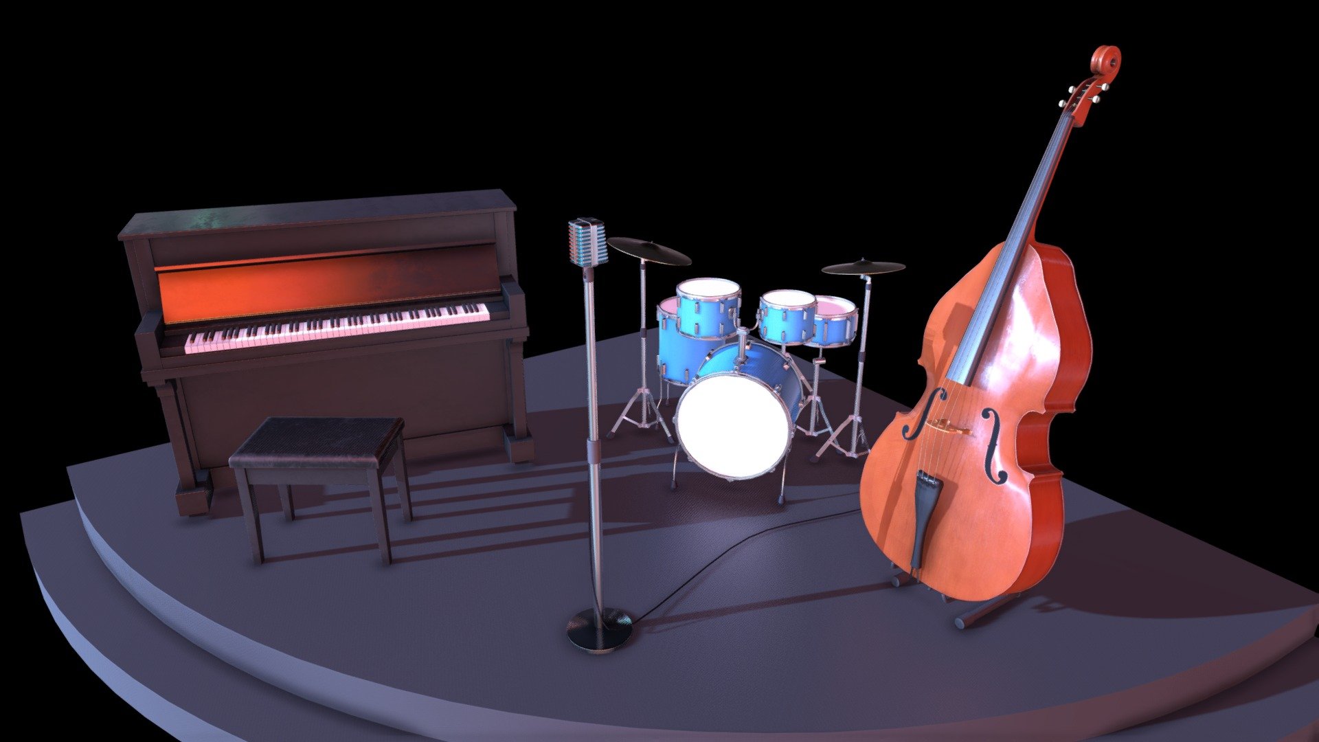 Jazz instruments on stage - 3D model by dellmitch [ad8b2d5] - Sketchfab