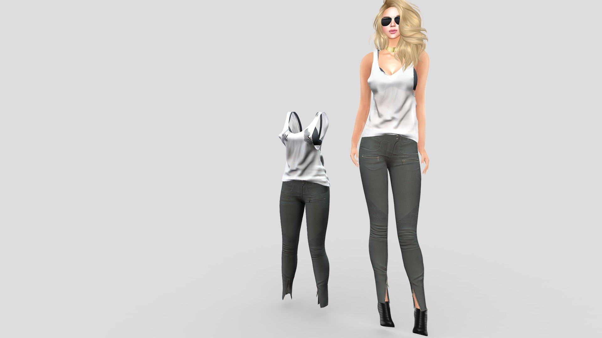Tank Top Bralet Denim Pants Full Female Outfit - Buy Royalty Free 3D ...