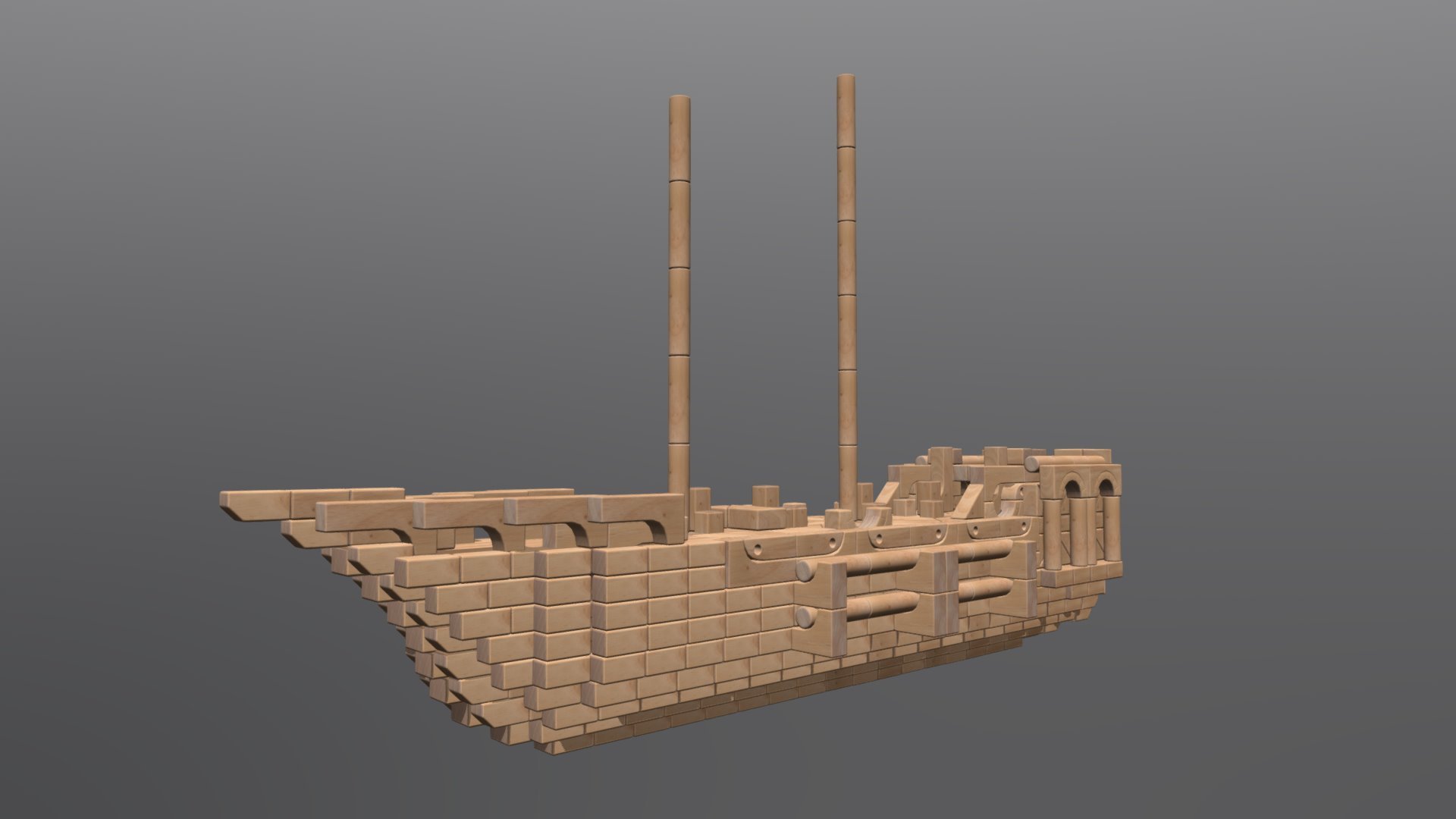 Wooden Block Ship - 3D model by Nile (@nilem) [addec5b] - Sketchfab