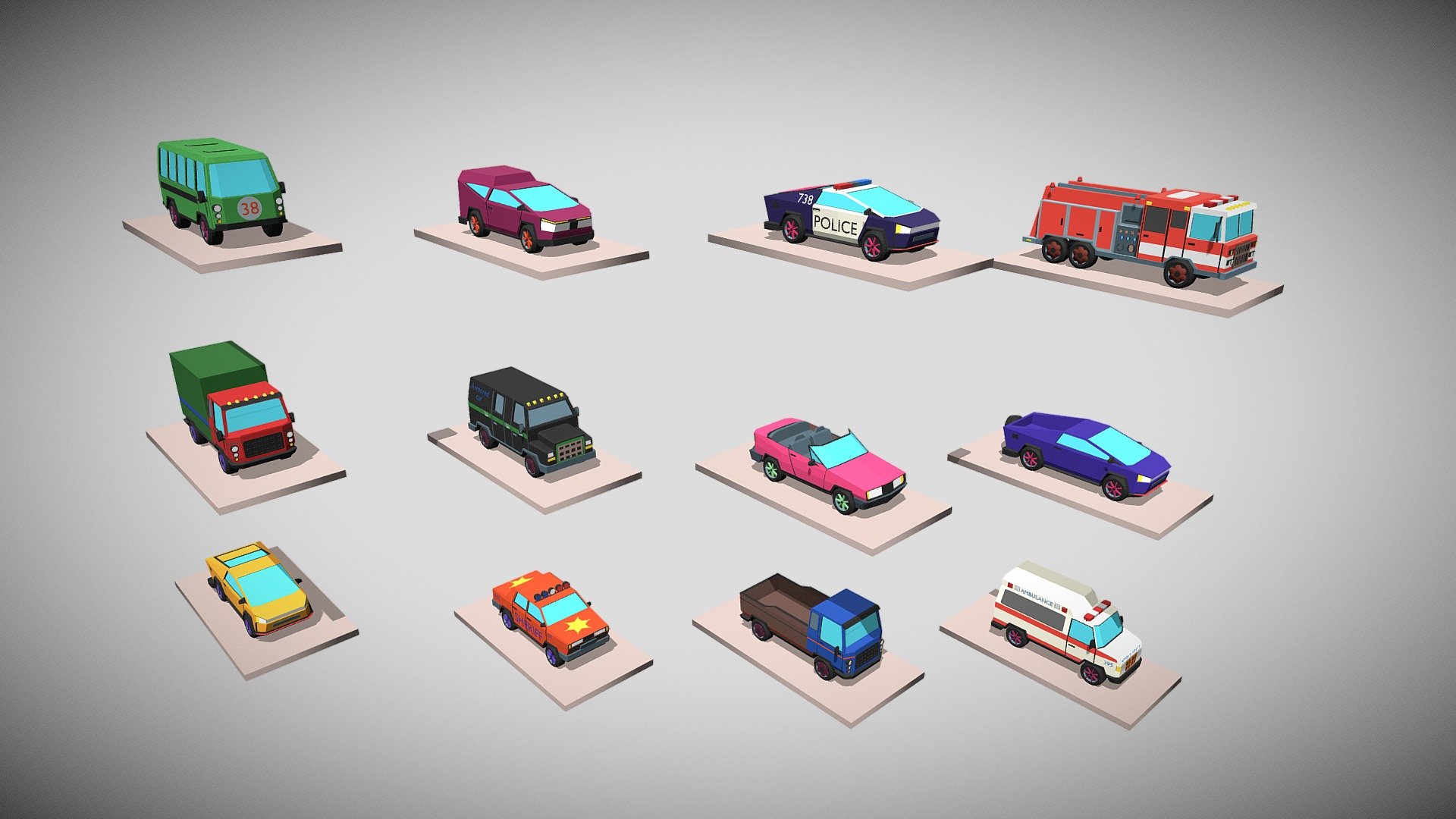 12 unique low_poly_cars - Buy Royalty Free 3D model by 7ka (@Verasavy ...