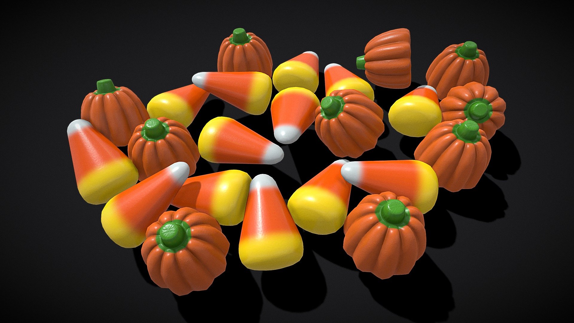Halloween Candy Corn and Pumpkins - Buy Royalty Free 3D model by ...