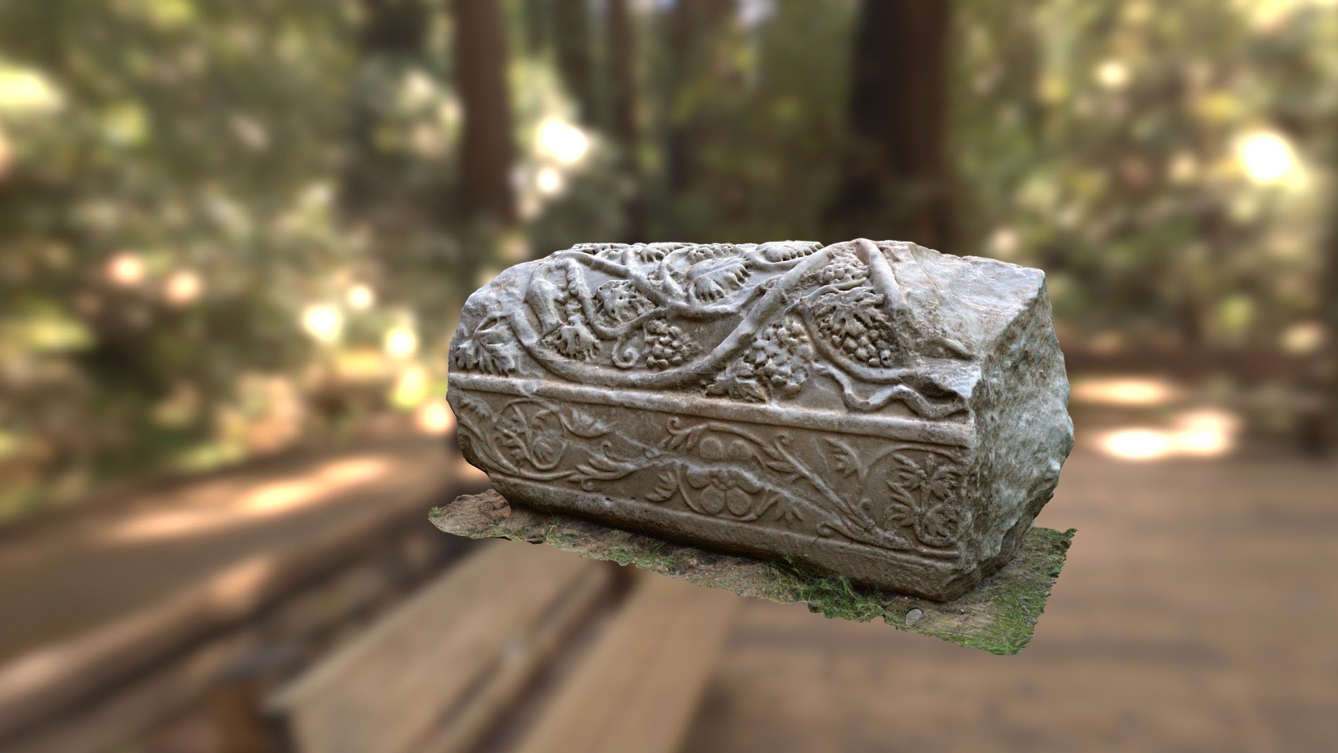Archeological stone with Vine Scroll with Grapes - 3D model by ...
