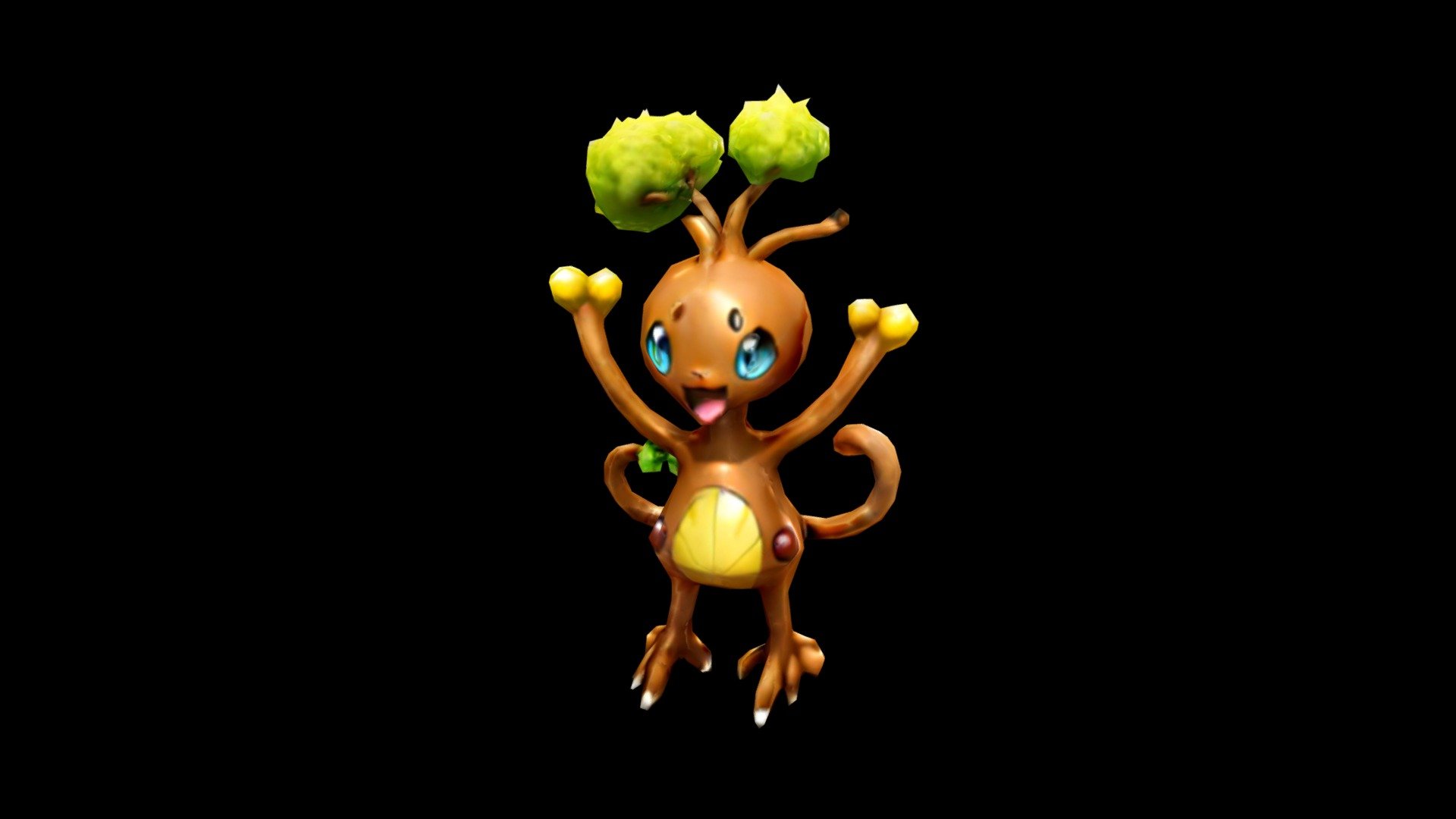 Brown, multi-armed creature with large leaves on - Download Free 3D ...