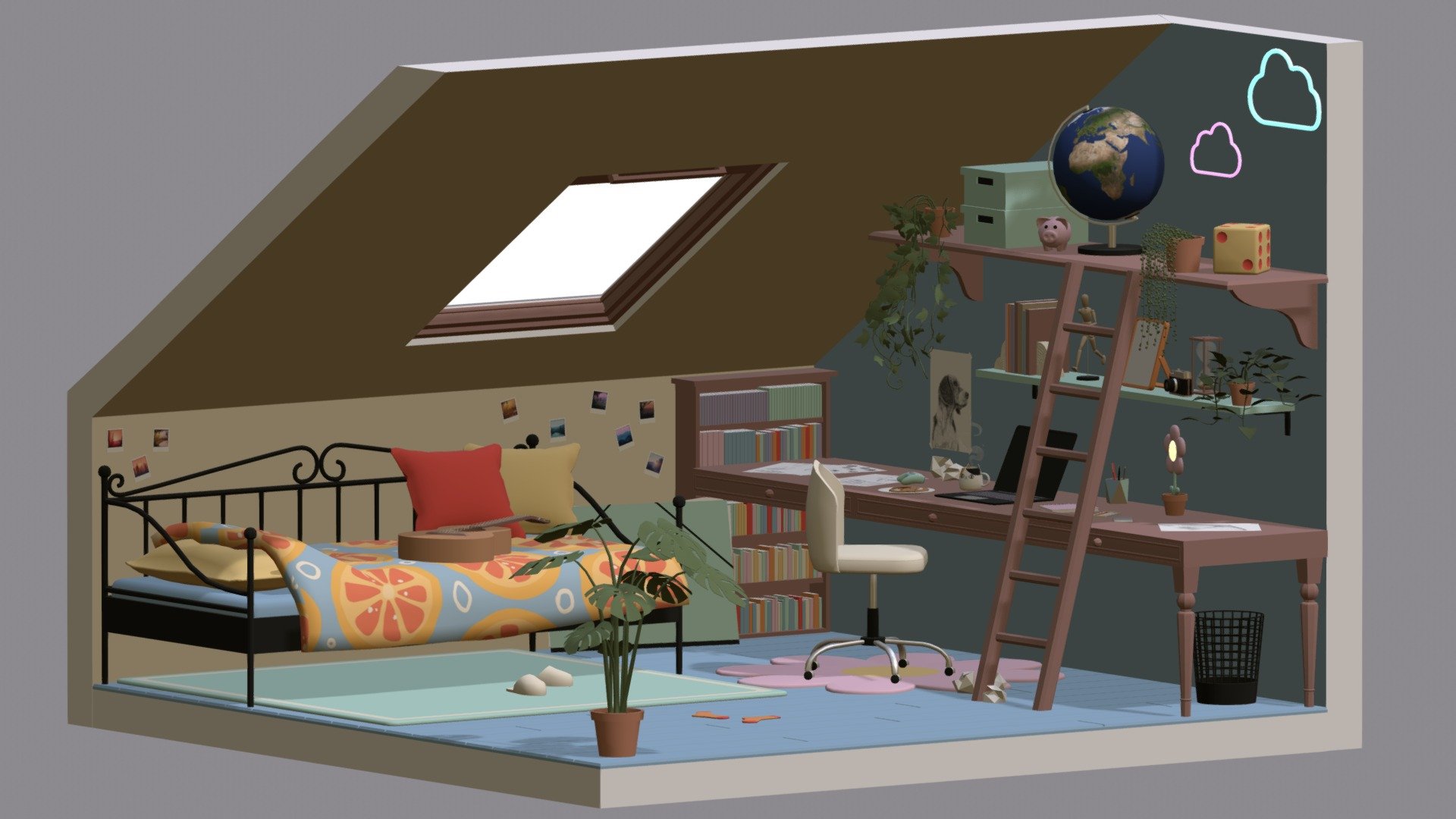 Attic Bedroom - Buy Royalty Free 3D model by ApprenticeRaccoon [ae57265 ...