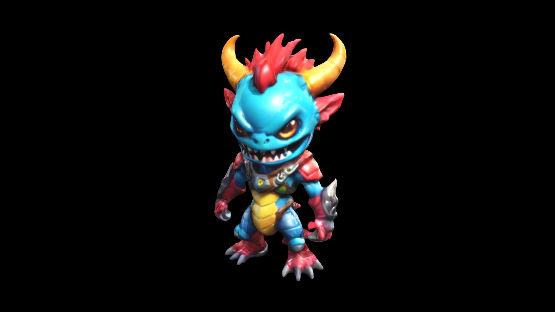 "Blue and red horns dragon creature with fierce - Download Free 3D ...