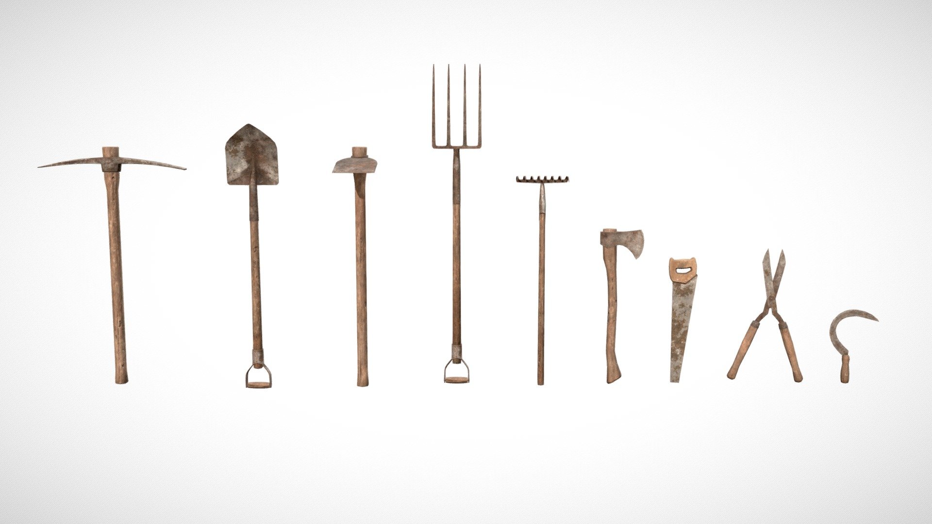 Old Farm Garden Tools Collection - Buy Royalty Free 3D model by Elvair ...