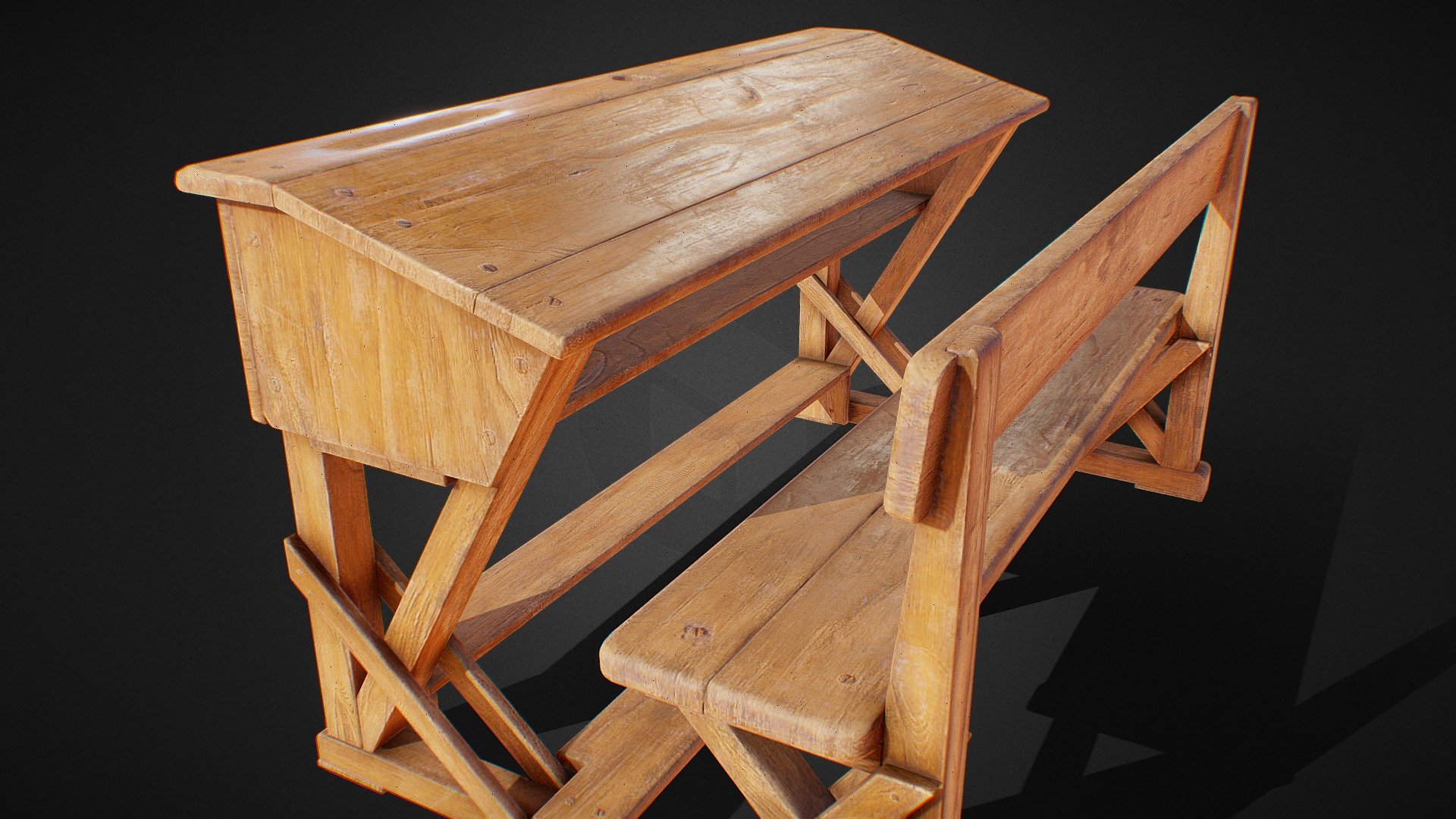 Old/Vintage School Desk - Buy Royalty Free 3D model by Serhii3D [aee9468] - Sketchfab Store