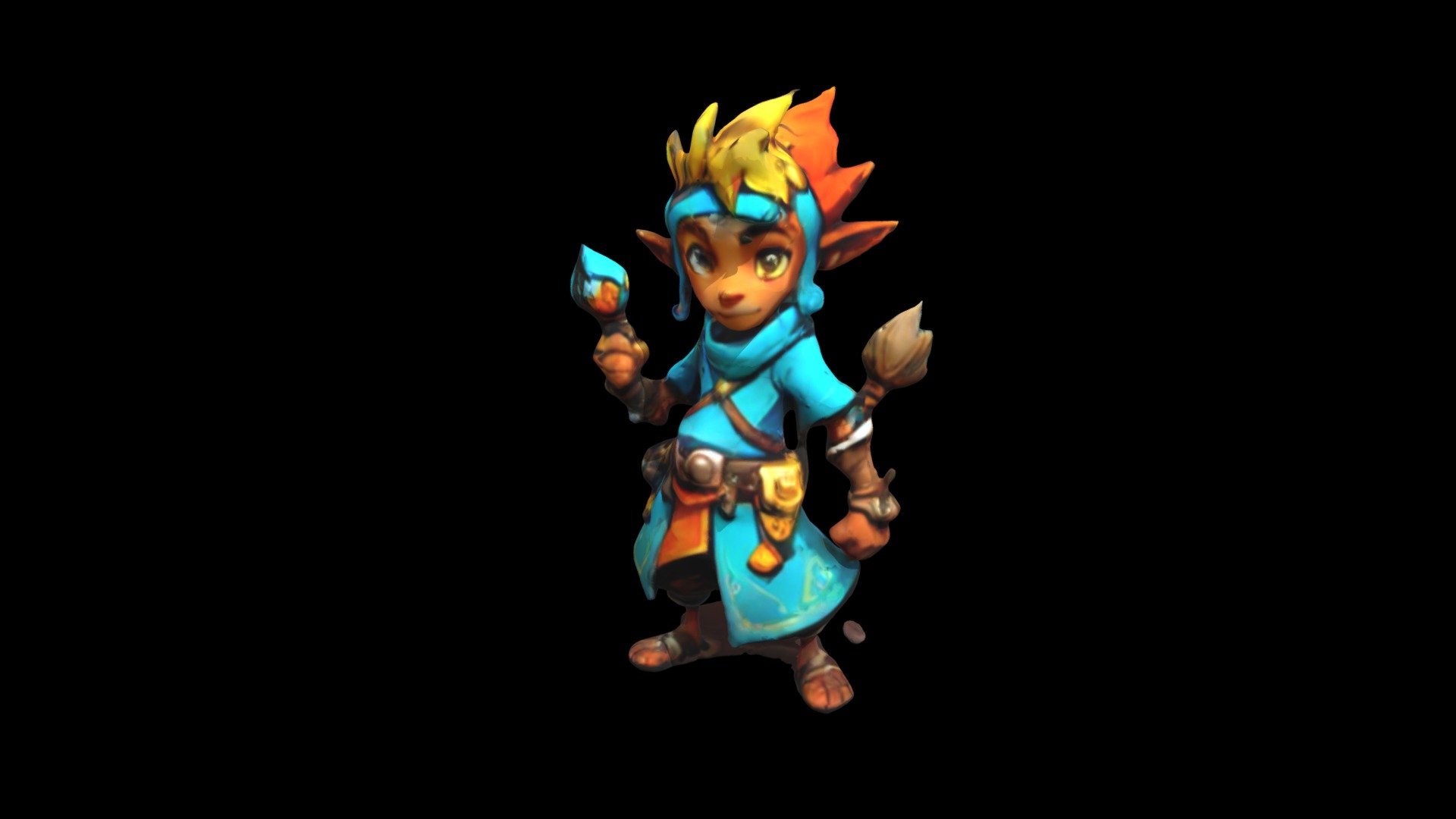a cartoon character holding a torch and a bru - Download Free 3D model ...
