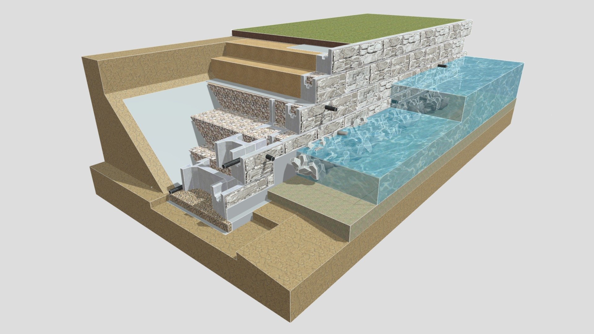 Stormwater Retention Wet Pond Gravity Wall - 3D model by MagnumStone ...