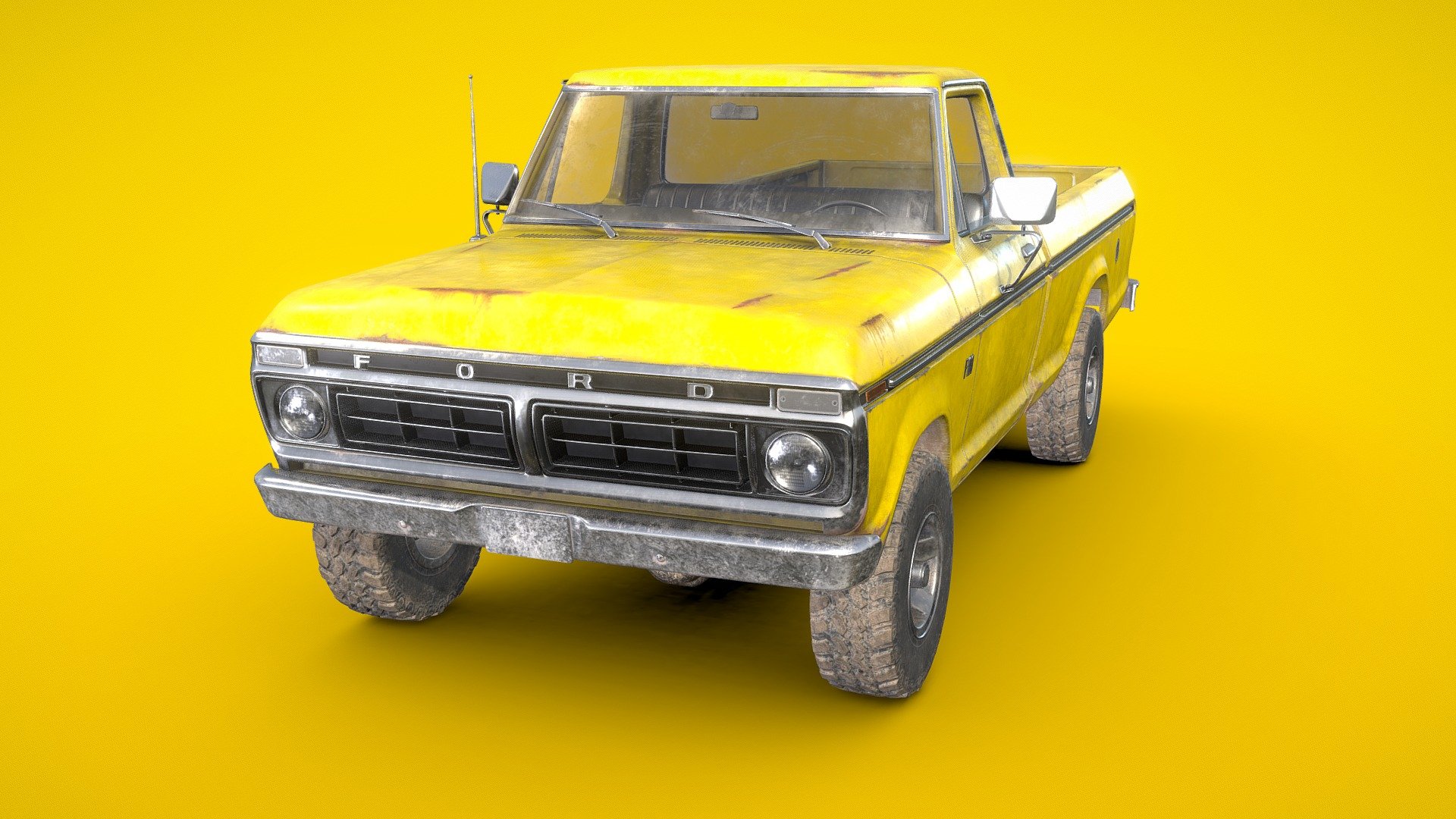 Ford F100 1976 Old Yellow - Buy Royalty Free 3D model by rpalomino ...